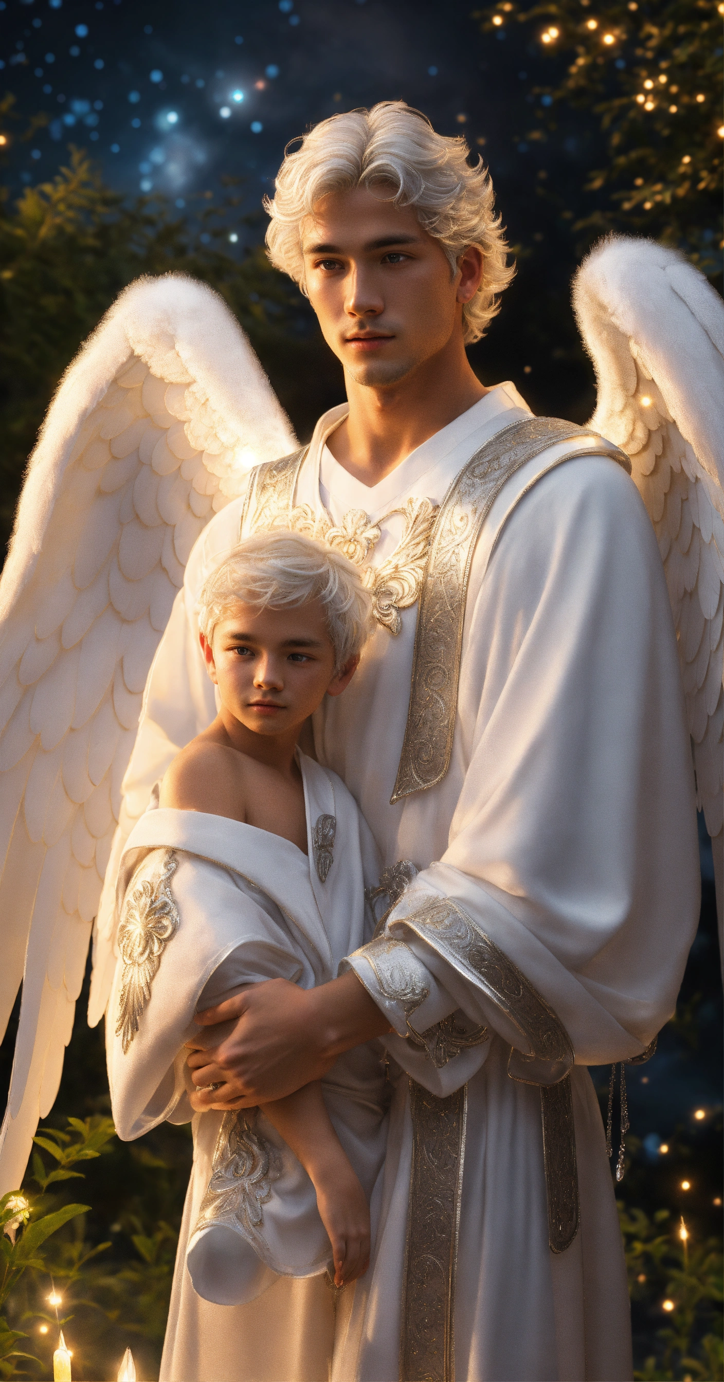 Lexica - 2 male guardian angels with detailed and luminous white angel wings. 1 male angel of 30 ...