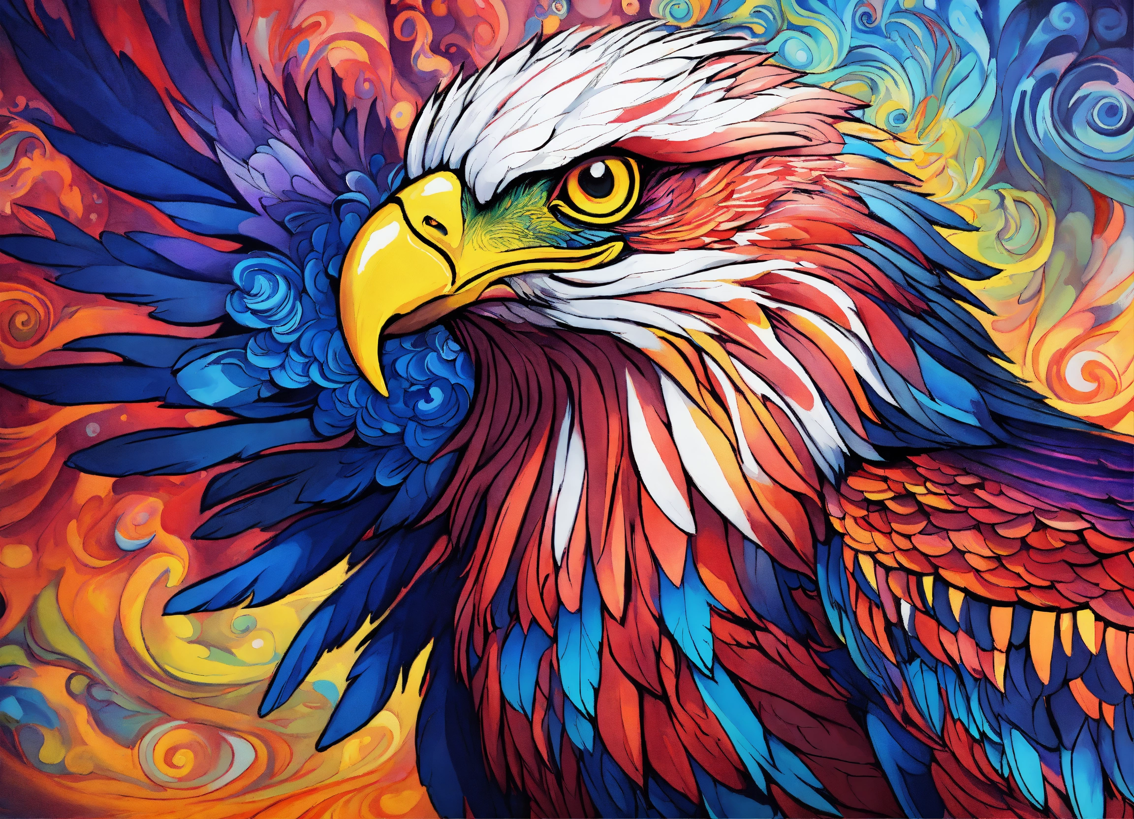 Lexica - Vibrant neo-traditional, a painting of a psychedelic eagle ...
