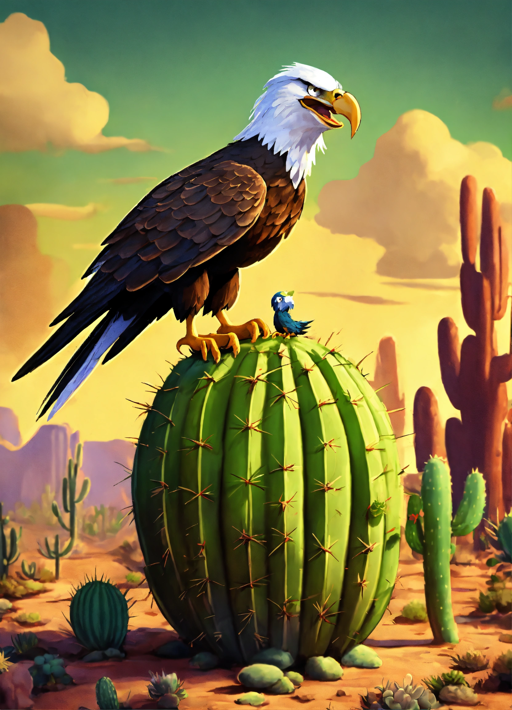 Lexica - Pixar animation of Eagle Devouring Snake on a cactus, pixar ...
