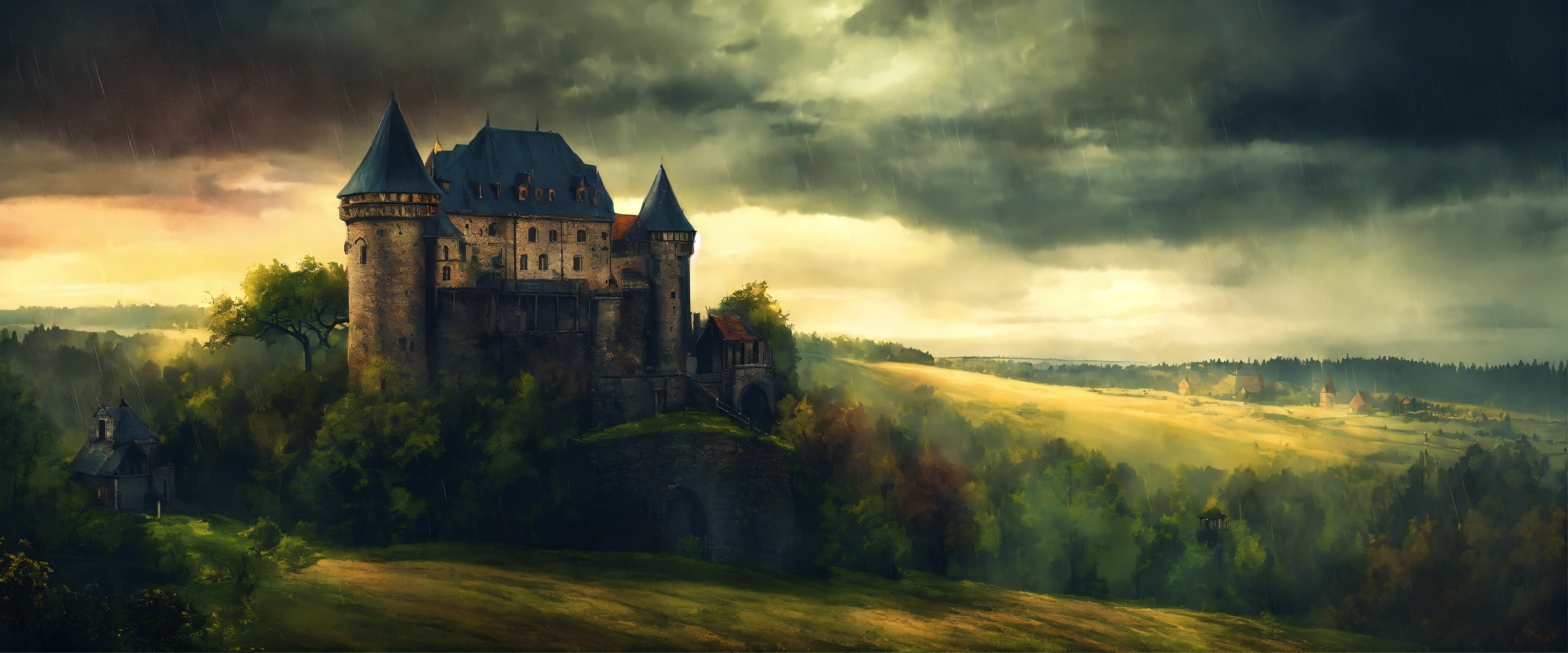 Lexica - Landscape digital concept art, old german castle , spooky ...