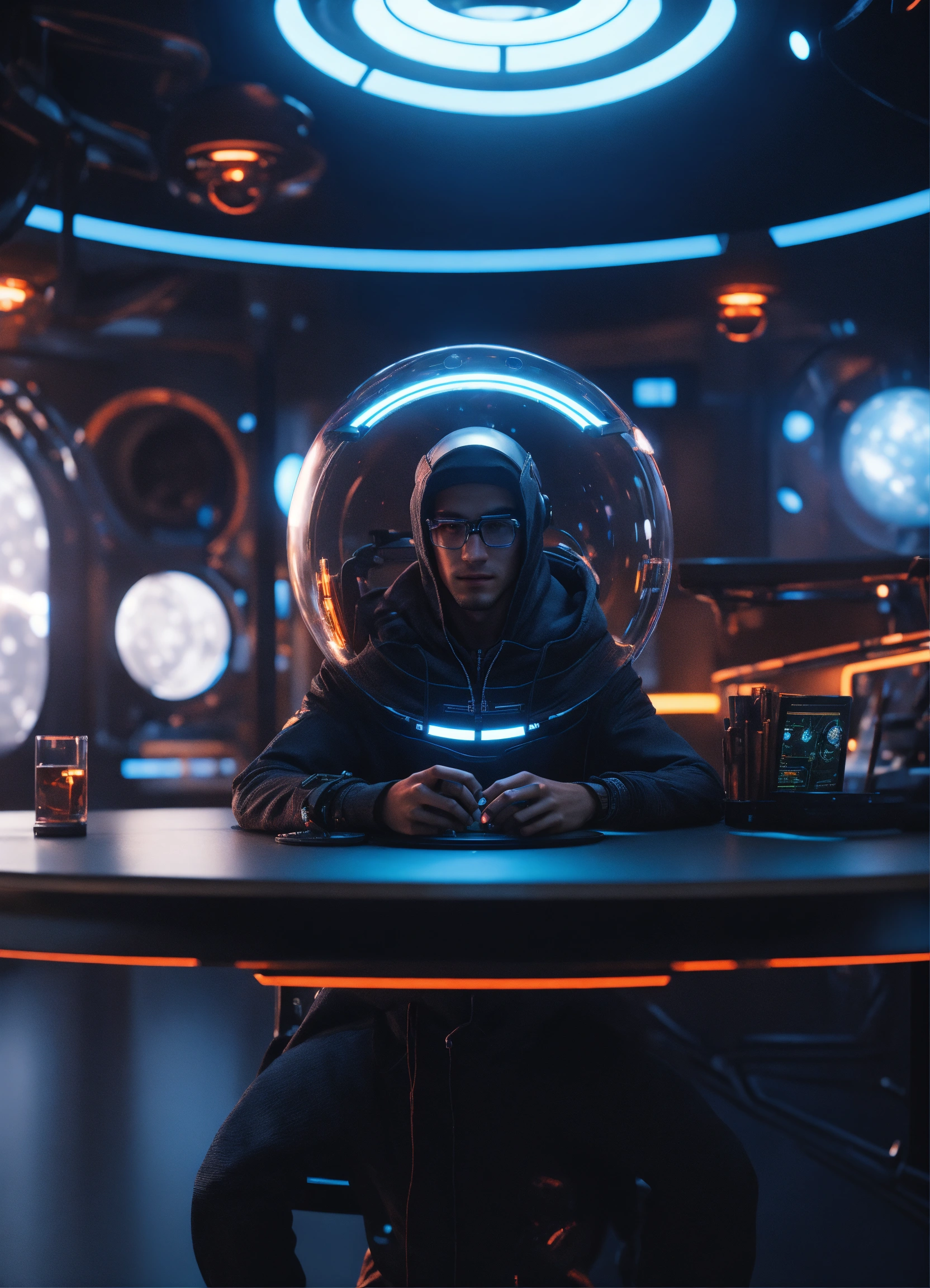 Lexica - Nerdy 25 year old male cyborg hacker wearing futuristic ...