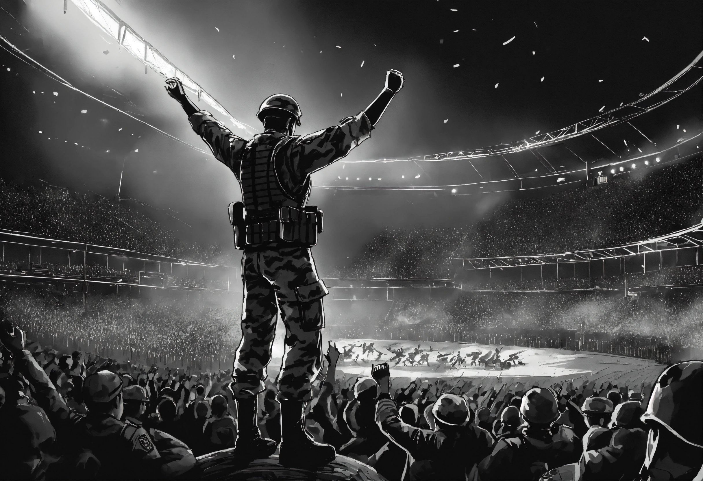 Lexica - A black and white illustration of a passionate soldier ...