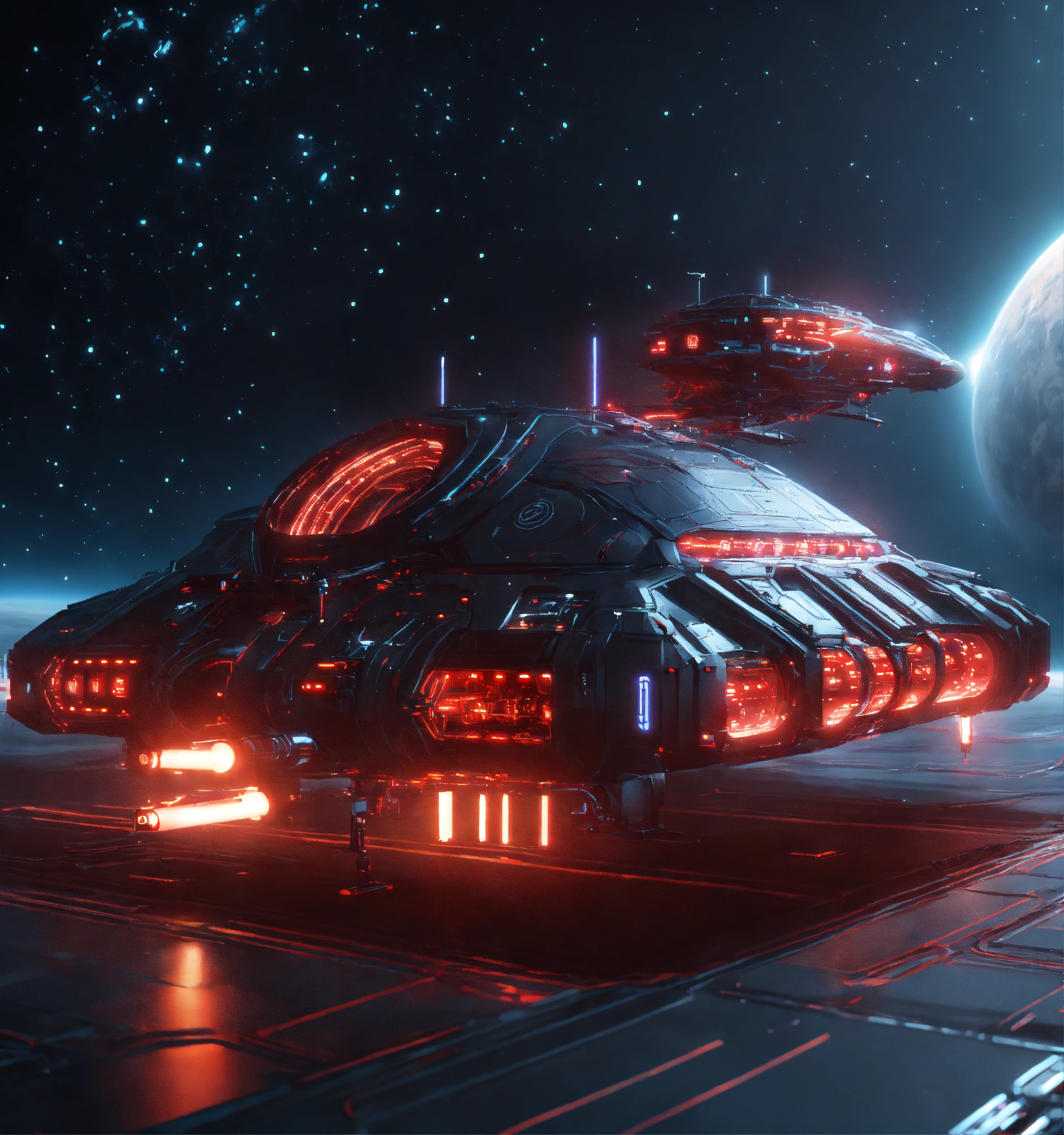 Lexica - Zoom out on a extra long black organic worm like space ships ...