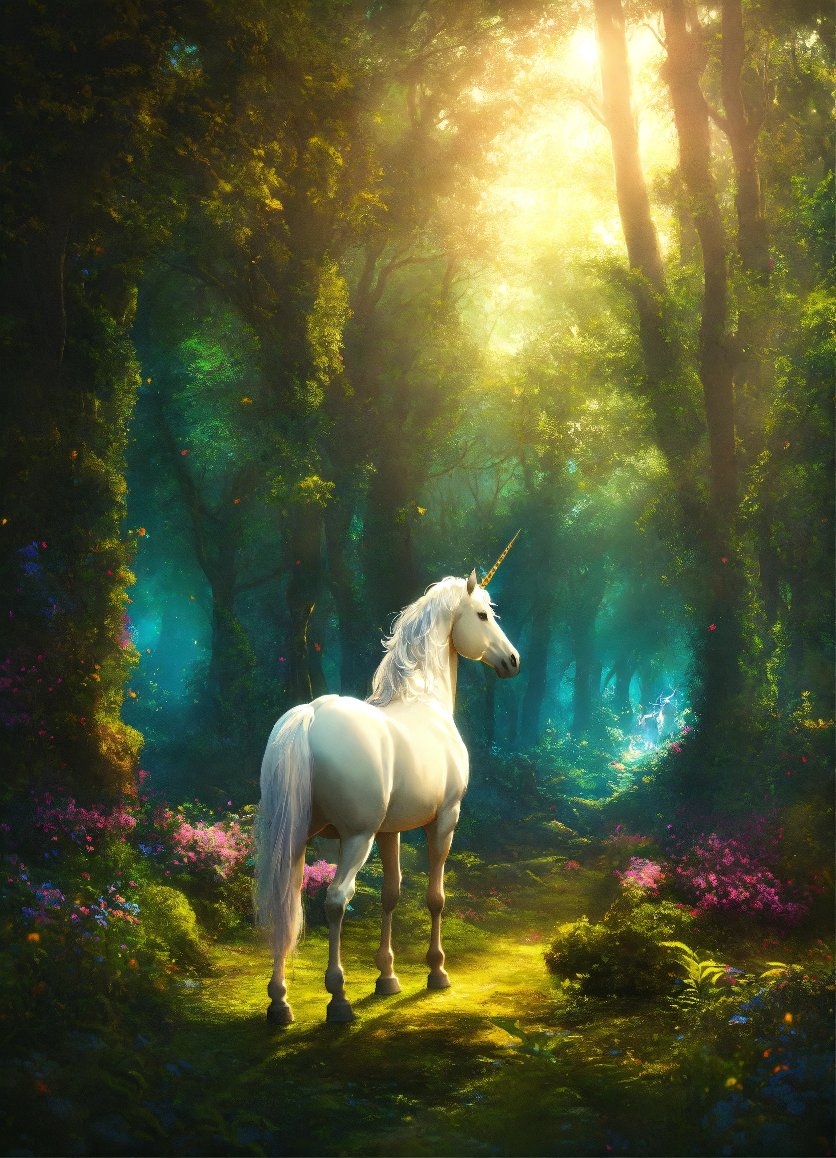 Lexica - A secret is revealed in an enchanted forest with unicorns in the digital realm.