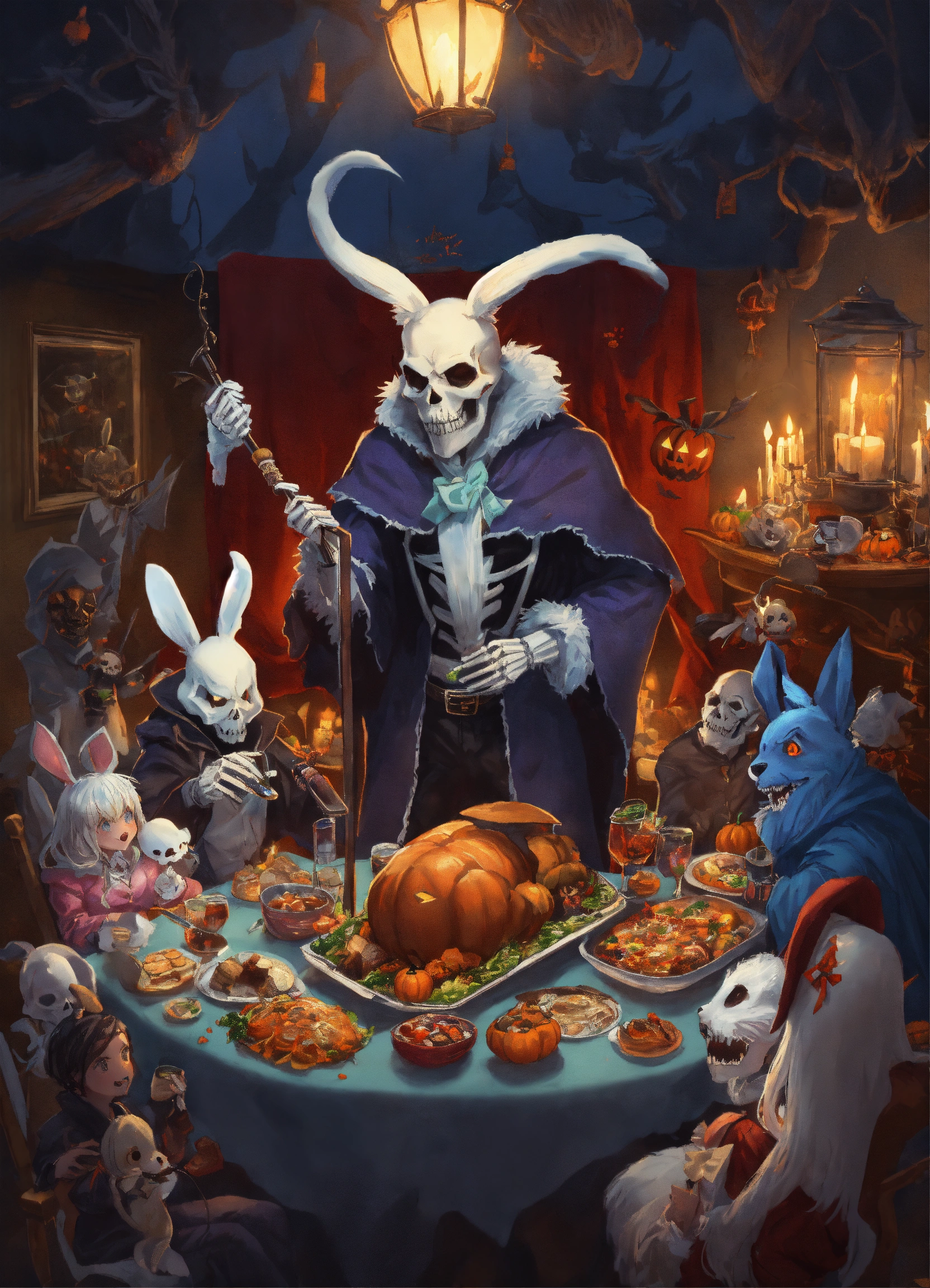 Lexica - Skeletal Grim Reaper in a dark robe, ghost, Halloween Bunny ...