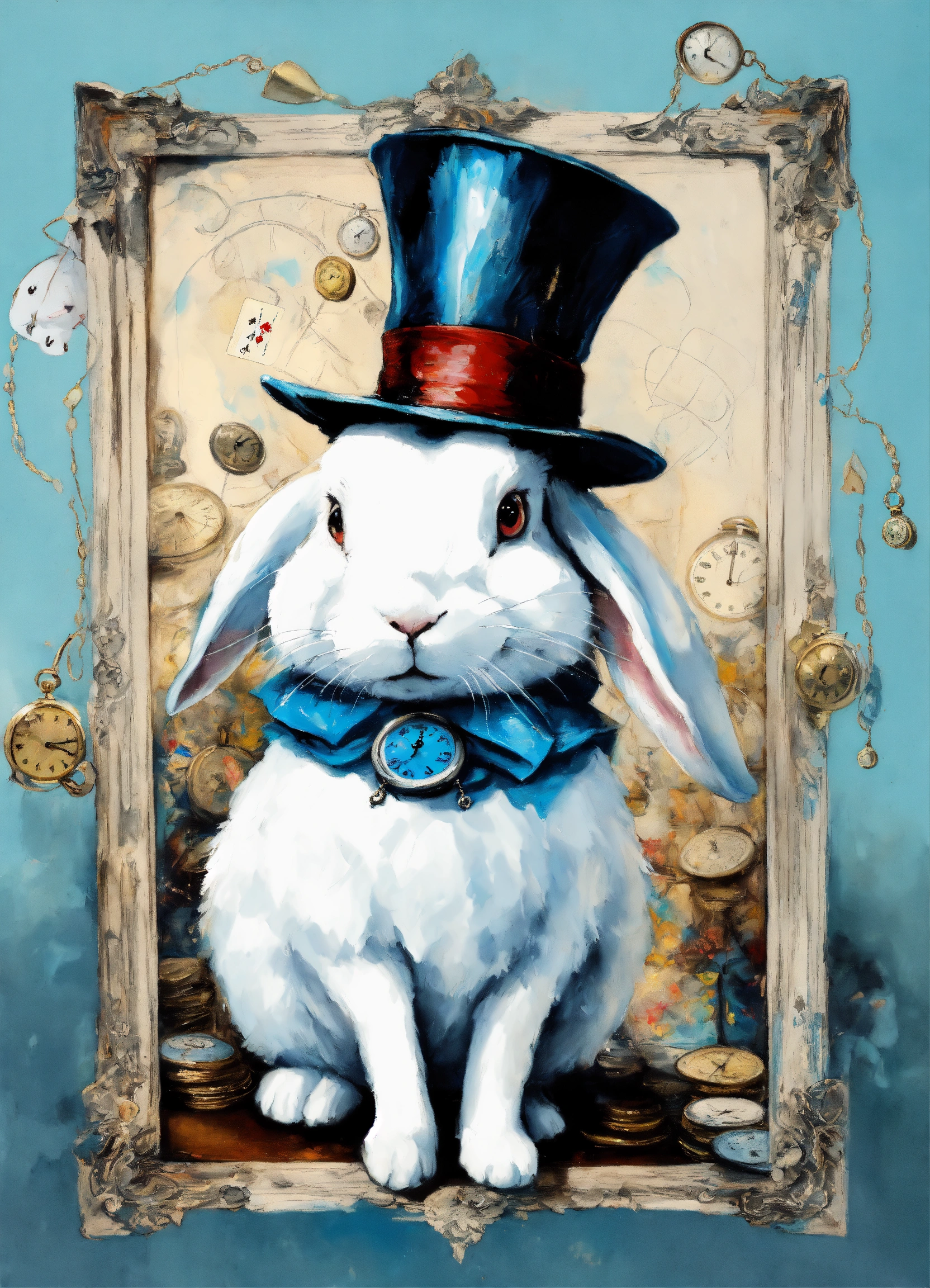 Lexica - Mixed media oil painting of a beautiful adorable white rabbit ...