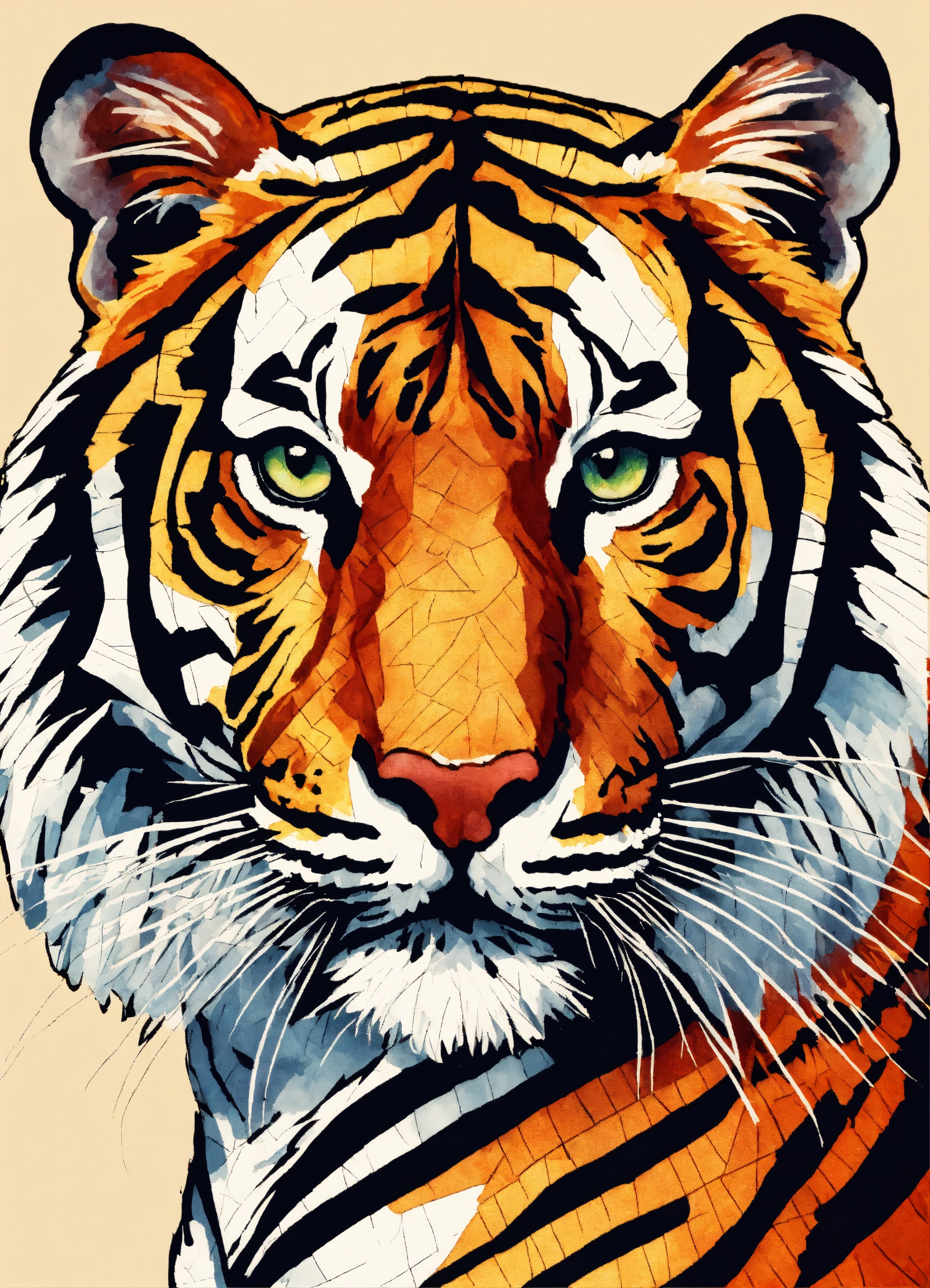 Lexica - Beautiful tiger portrait, cross-hatching inspired by bauhaus ...