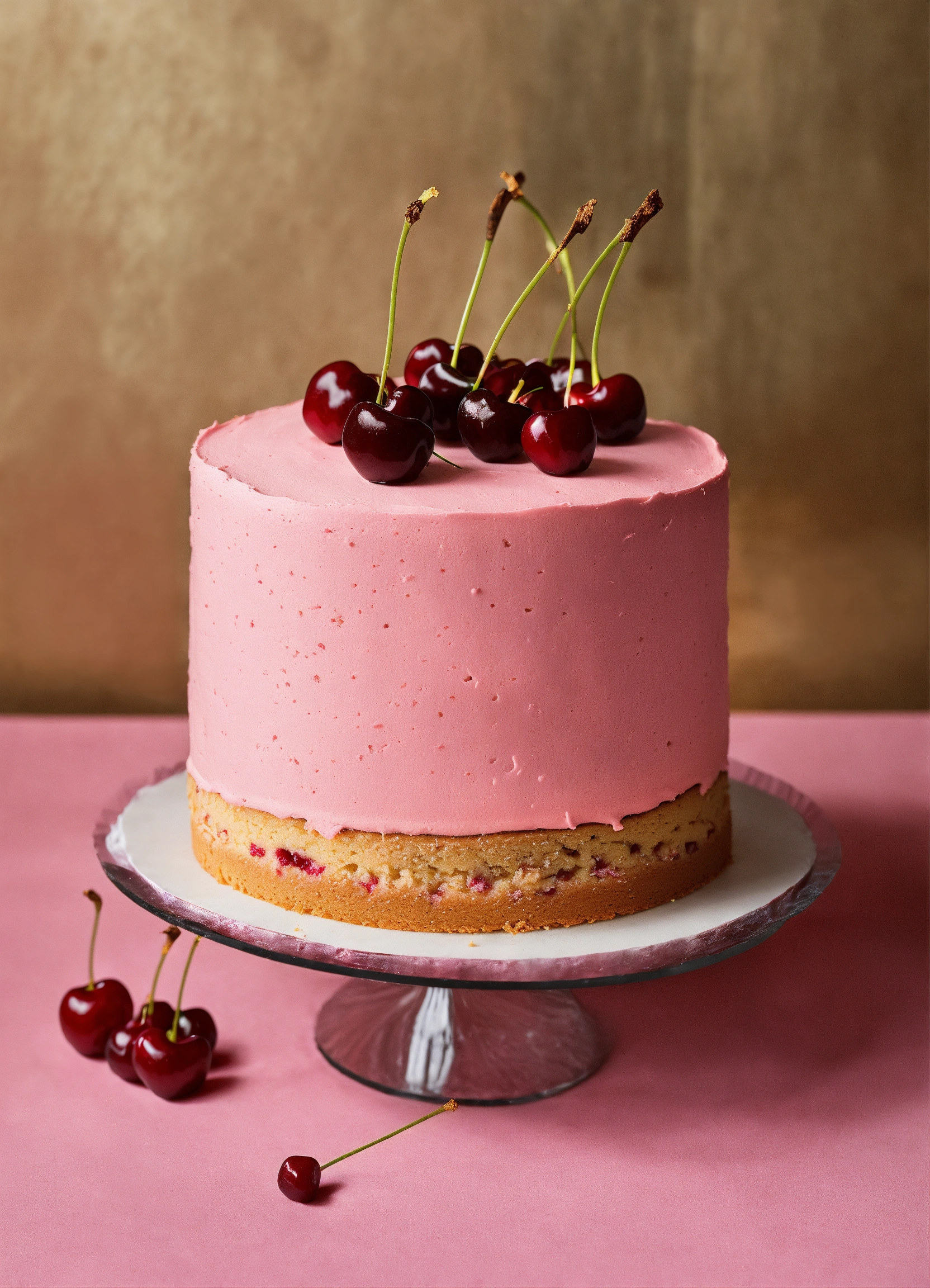 Lexica - A pink rectangle cake with cherries