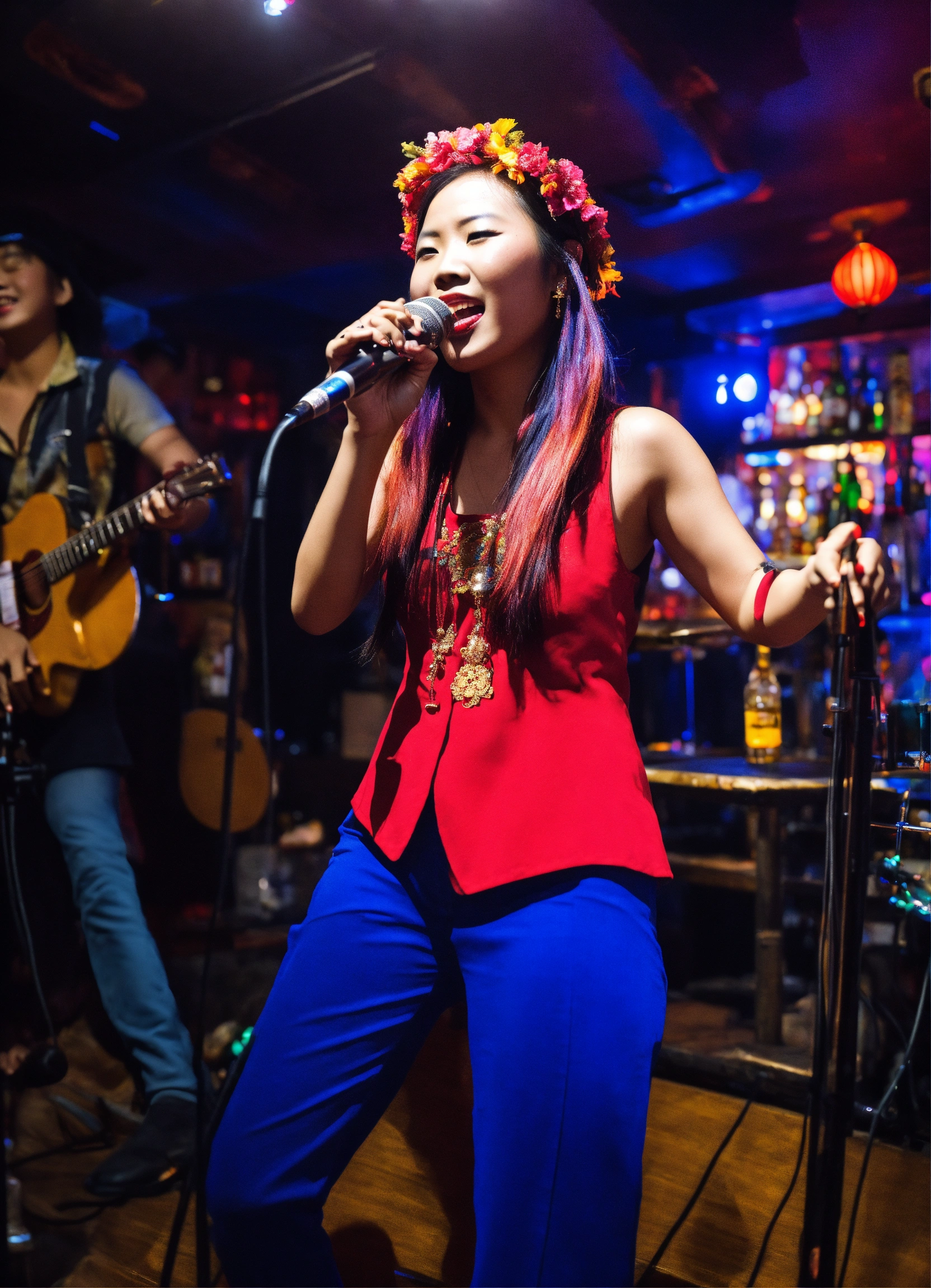 Lexica - Female Vietnamese reggae performing with a band at a bar in Ho ...