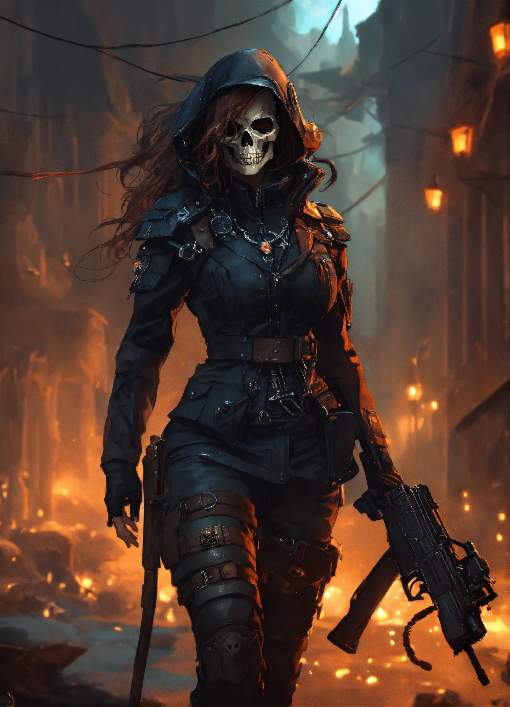 Lexica - Woman gothic necromancer summoner, using guns, military spec ...