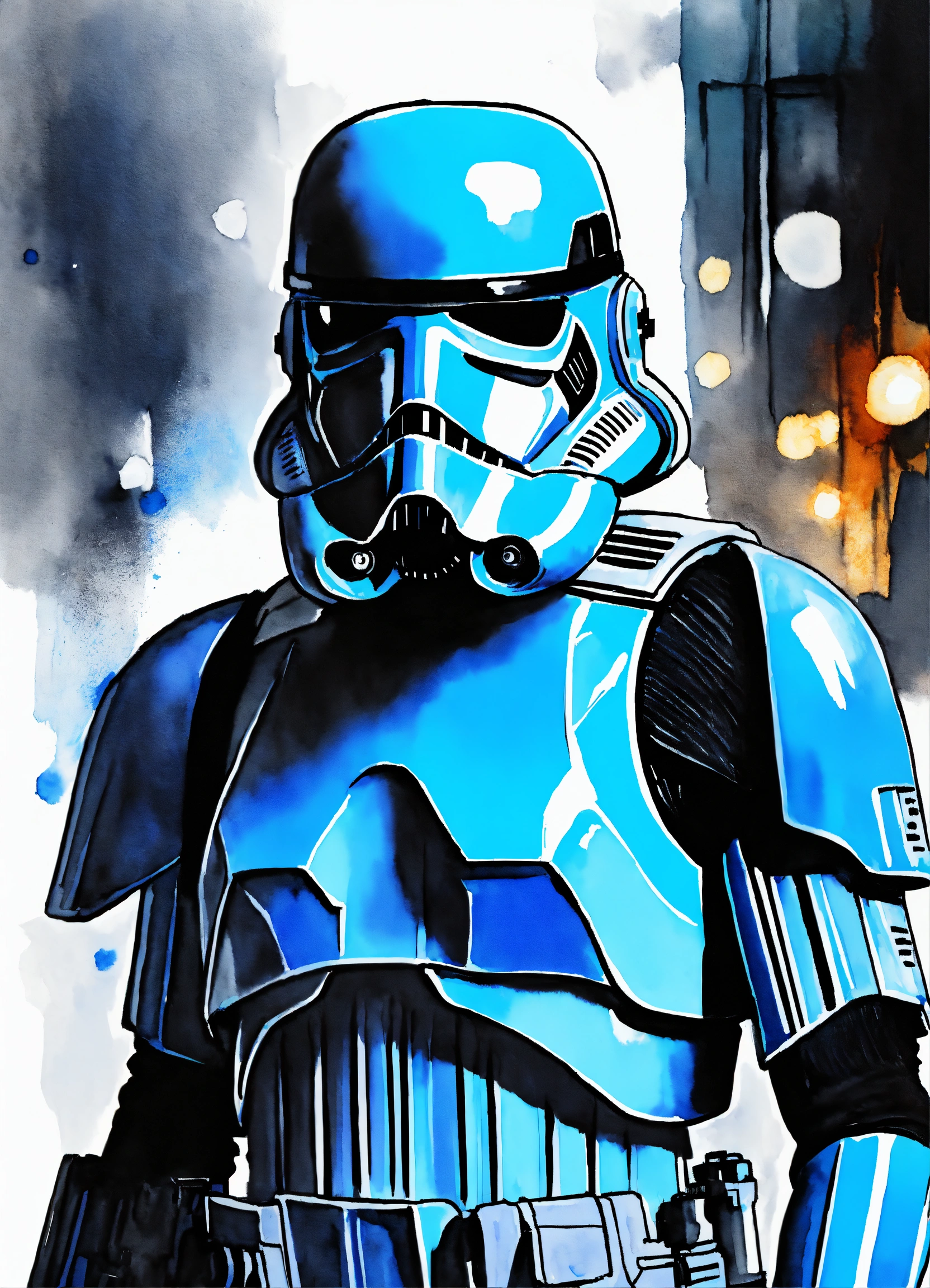 Lexica - Ultra-cyberpunk, stormtrooper, blue-black, watercolor painting ...