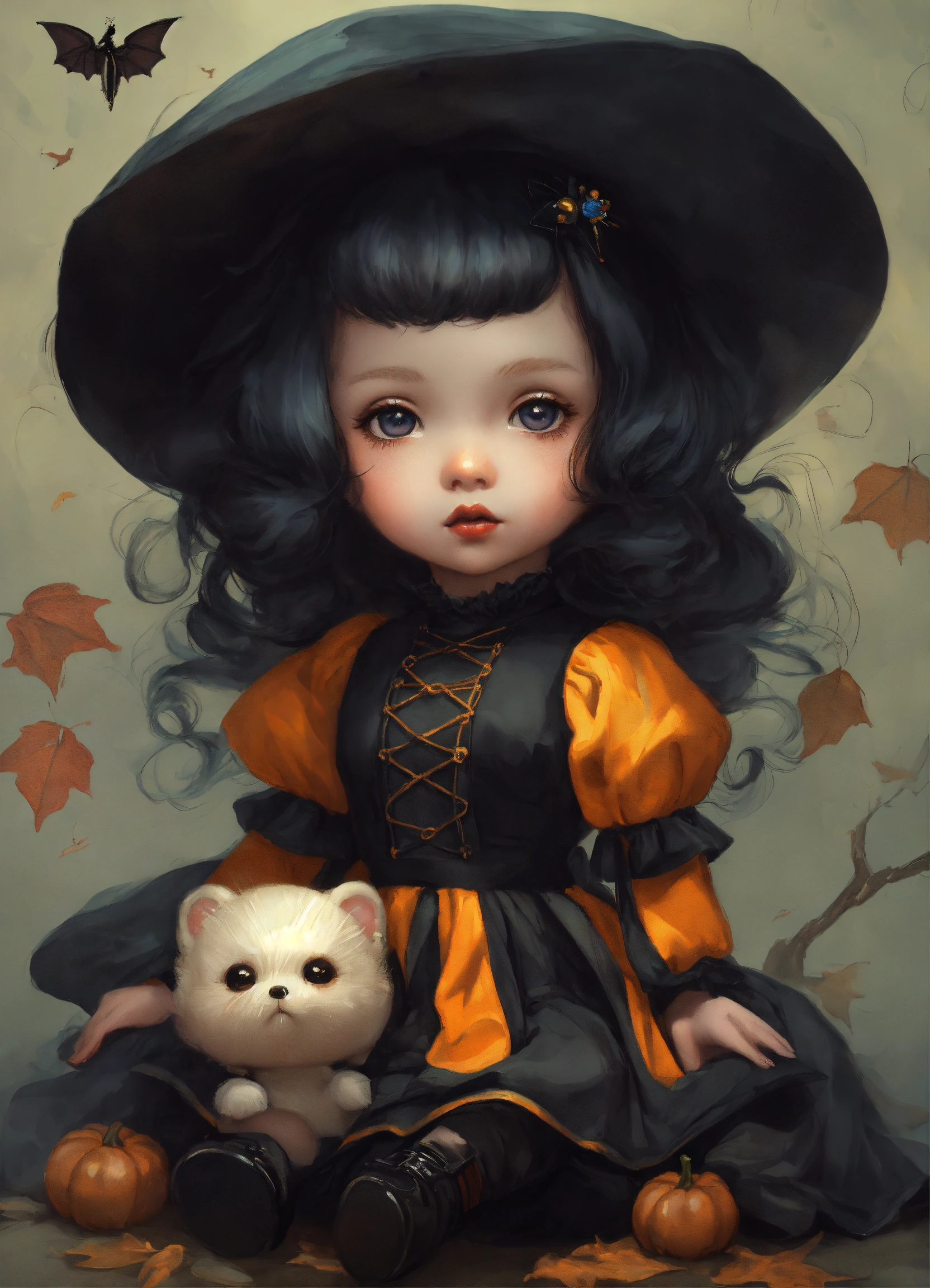 Lexica - White background a cute gothic chibi witch girl kewpie ...