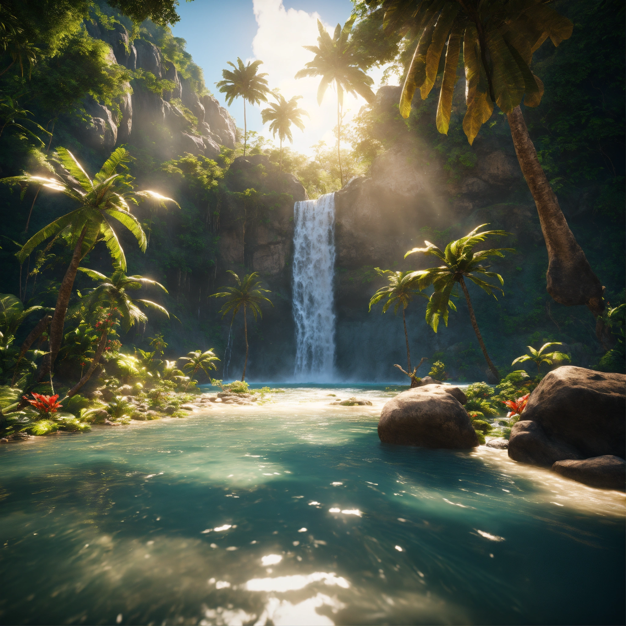 Lexica - Vast tropical paradise, tropical flora, with magical waterfall ...