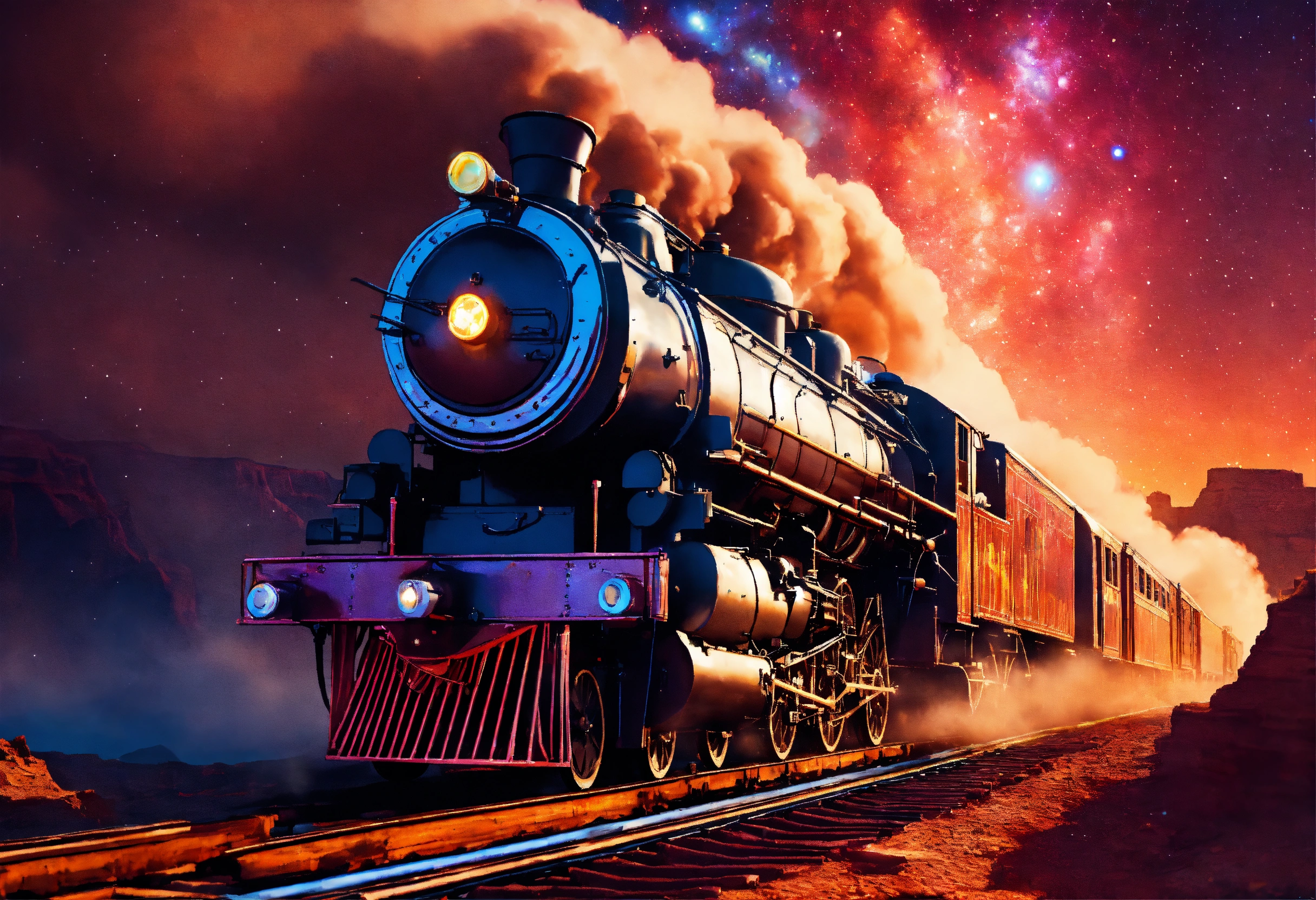 Lexica - High quality,quality8k,steam locomotive running in cosmic ...