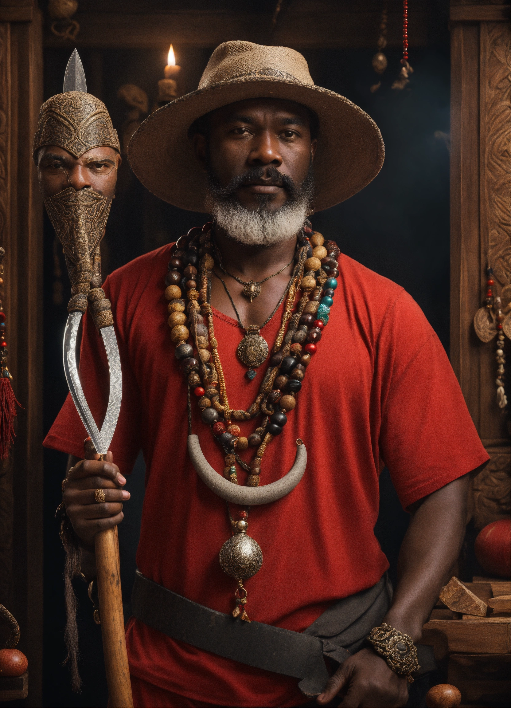 Lexica - Dark-skinned black man with a half-gray beard, yarey hat, red ...