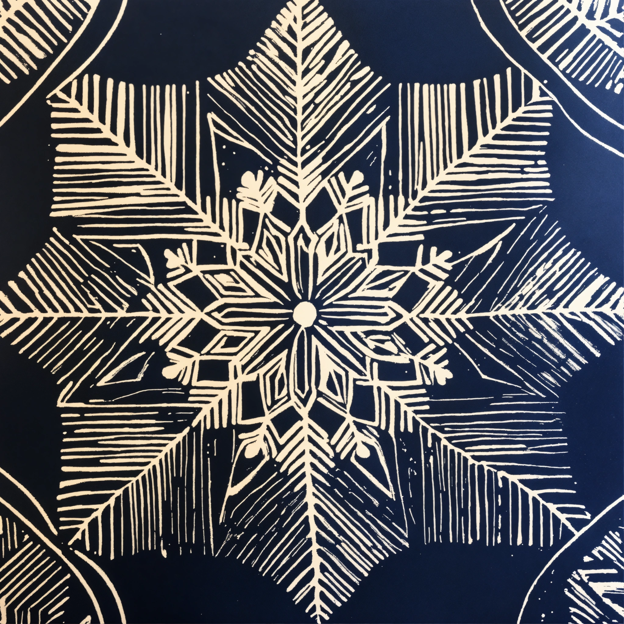 Lexica - Linocut design of a snowflake, simple, clean lines, close-up