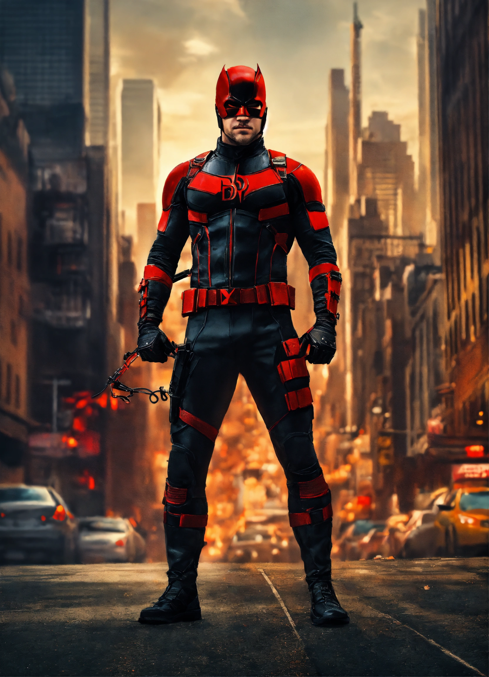 Lexica - Daredevil, vigilantes, with black armor suit, in martial pose ...