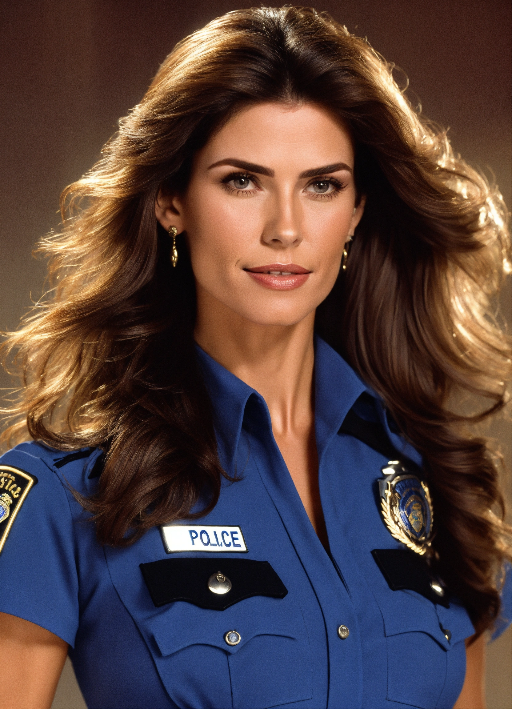 Lexica - Kristian alfonso long hair police woman blue dress upper body 3d