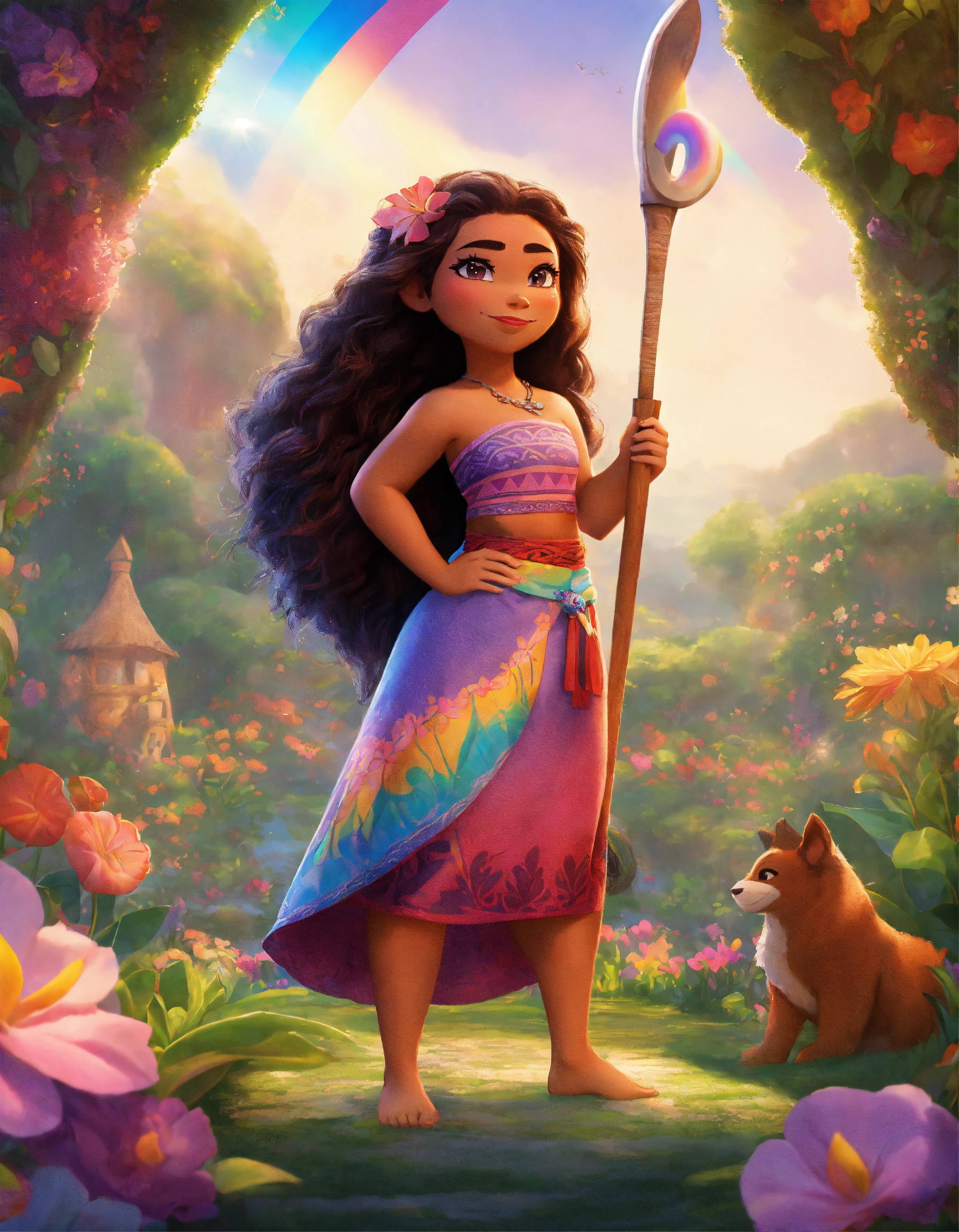 Lexica - An elegant, dreamy cartoonish Moana with purple clothes and a ...