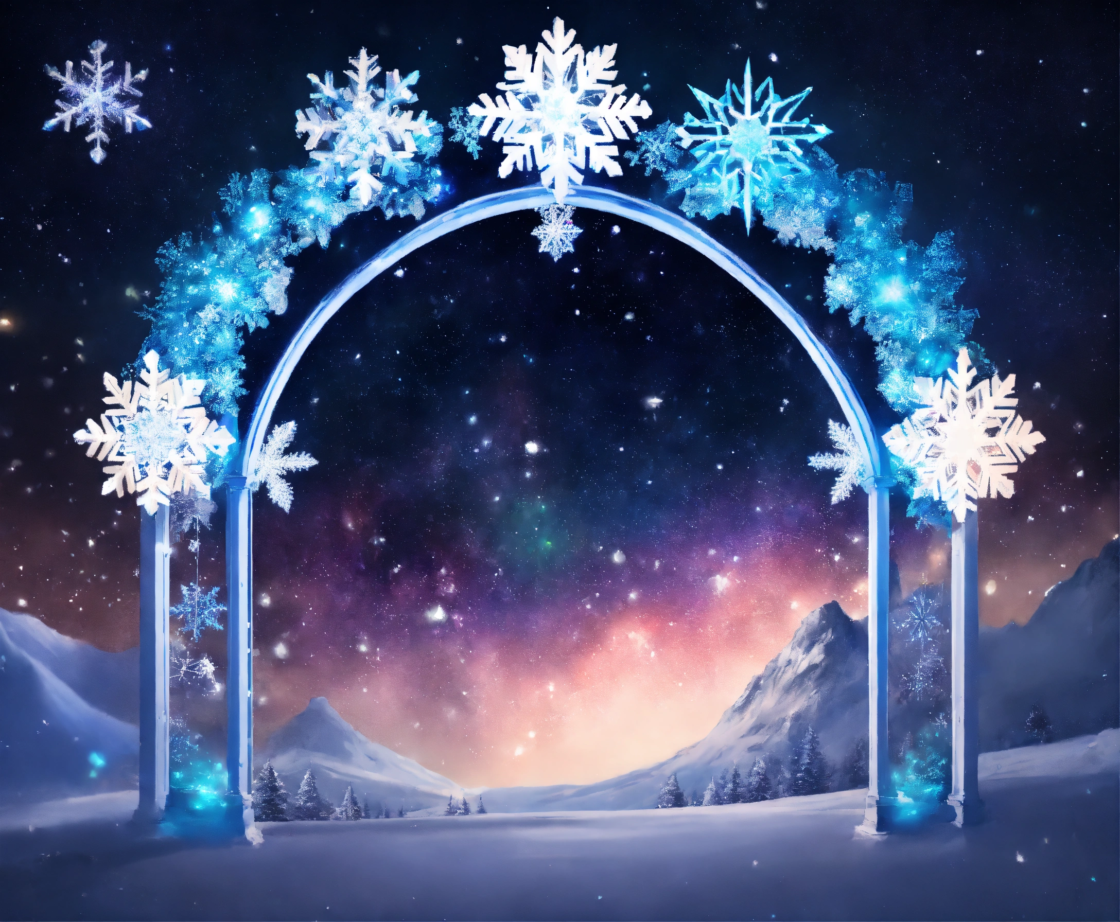 Lexica - Snowflake arch in galaxy ,fantasy style , wedding style