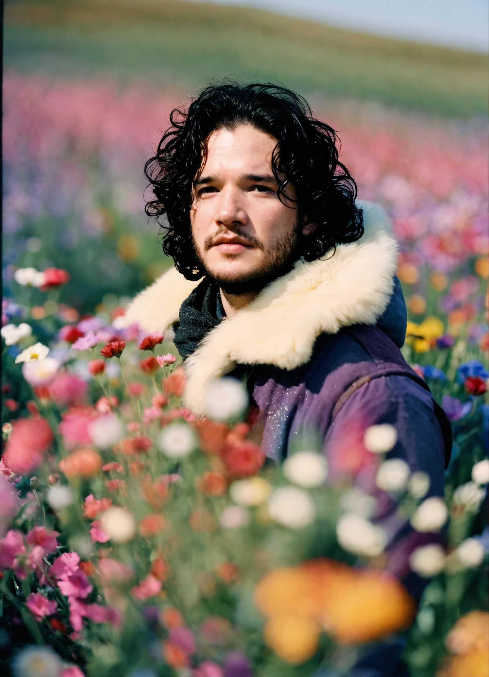 Lexica - Happy Jon Snow standing in a beautiful field of flowers ...