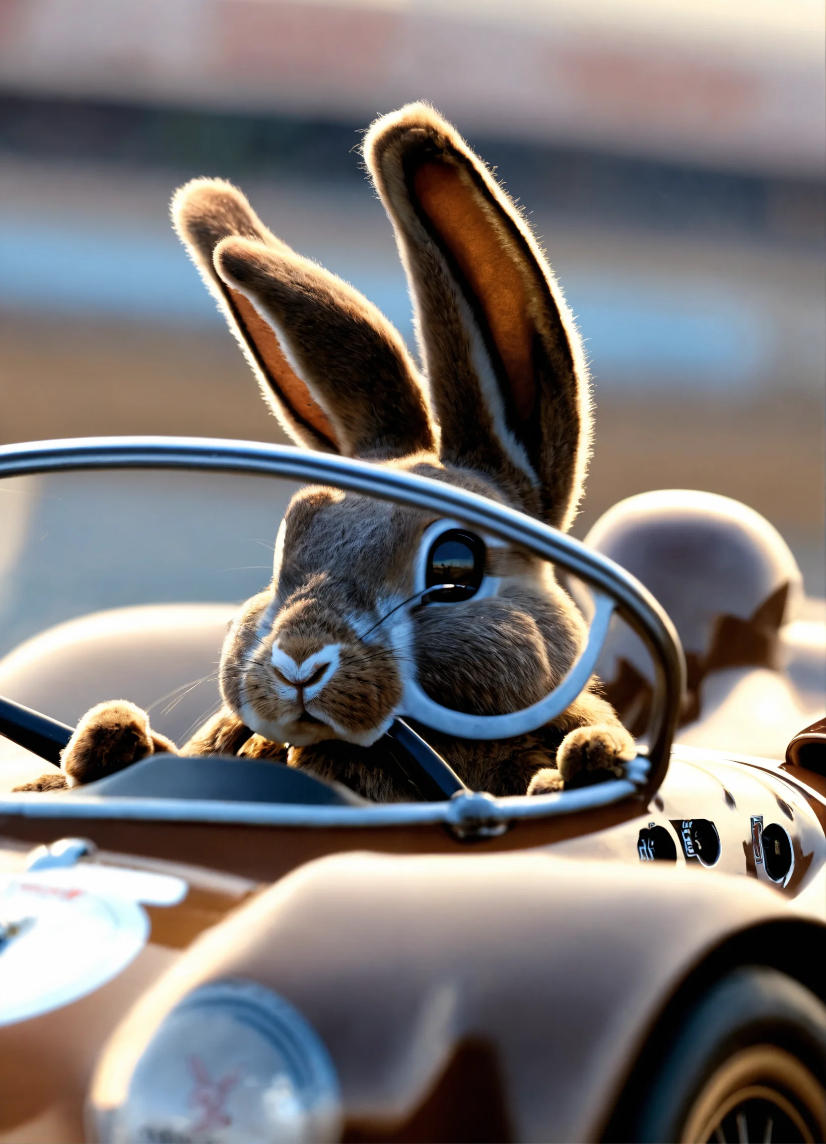 Lexica - A brown bunny driving a LeMans car