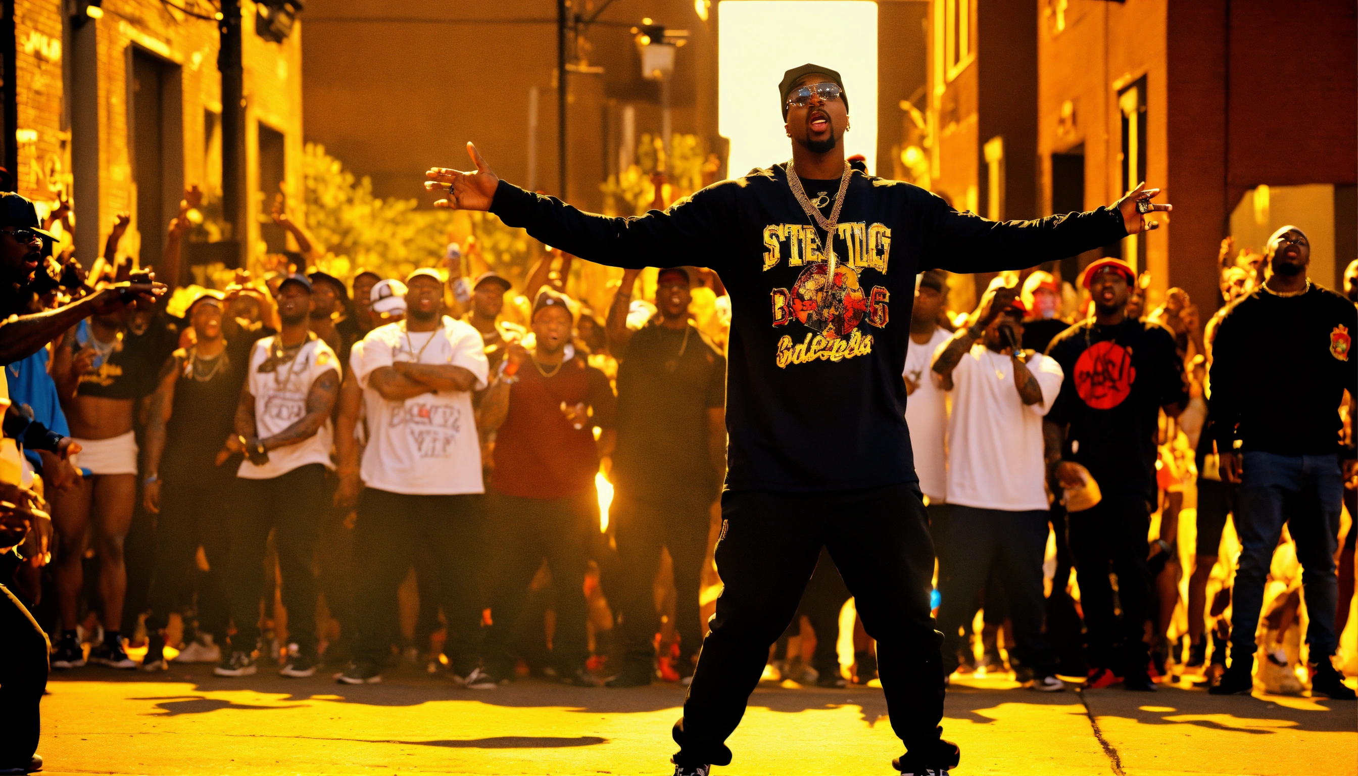 Lexica - Full body shot black battle rapper "Aye Verb" rapping in a ...