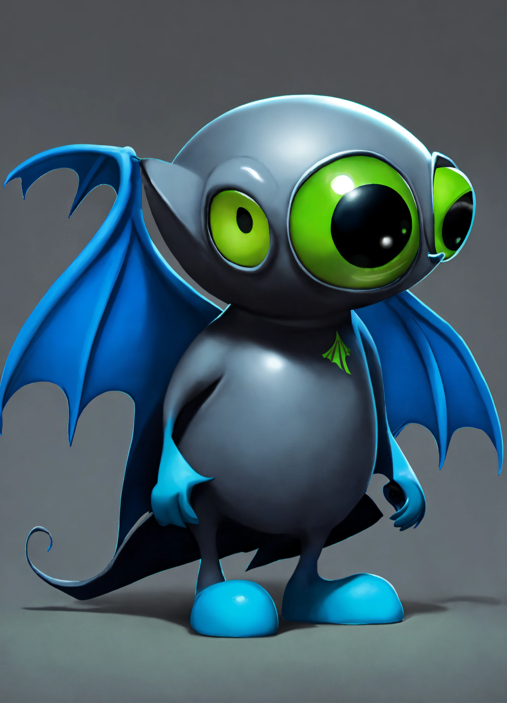 Lexica - A gray cartoon blob with one eye, bright green wings, and blue ...