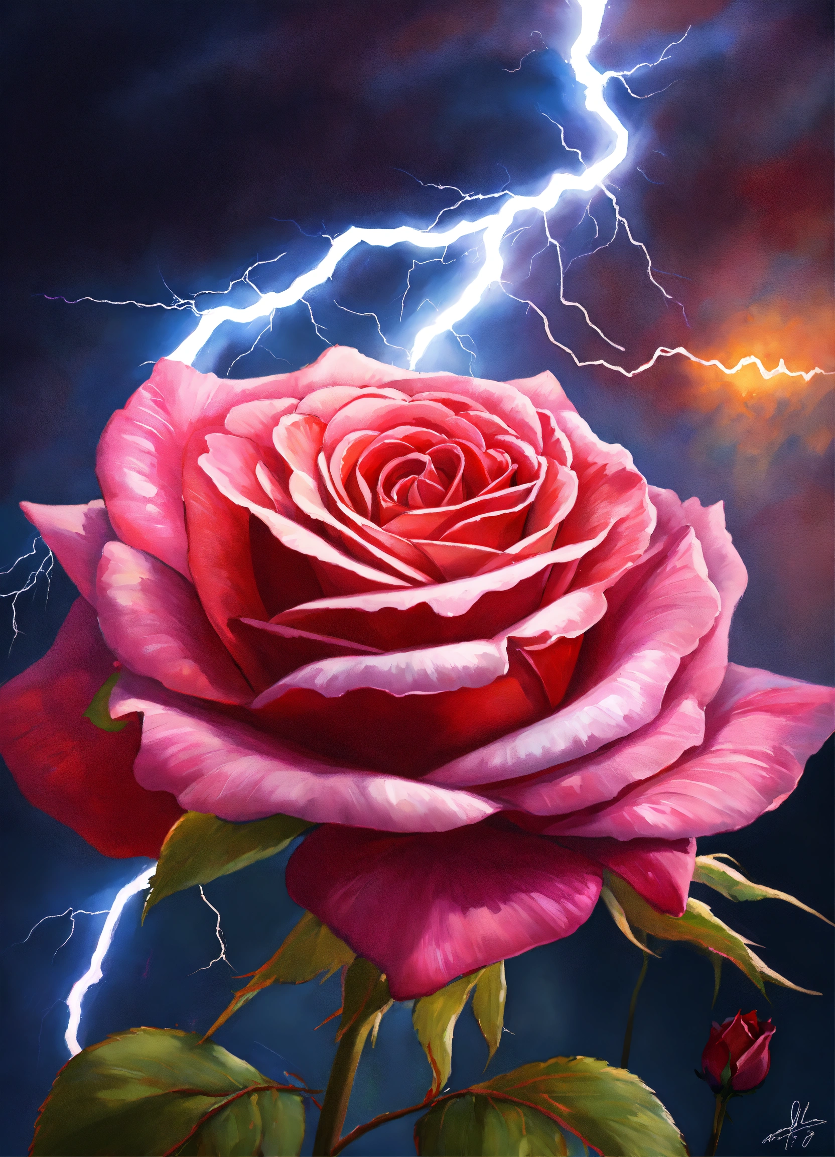 Lexica - Create a rose and a lightening bolt painting. the rose ...