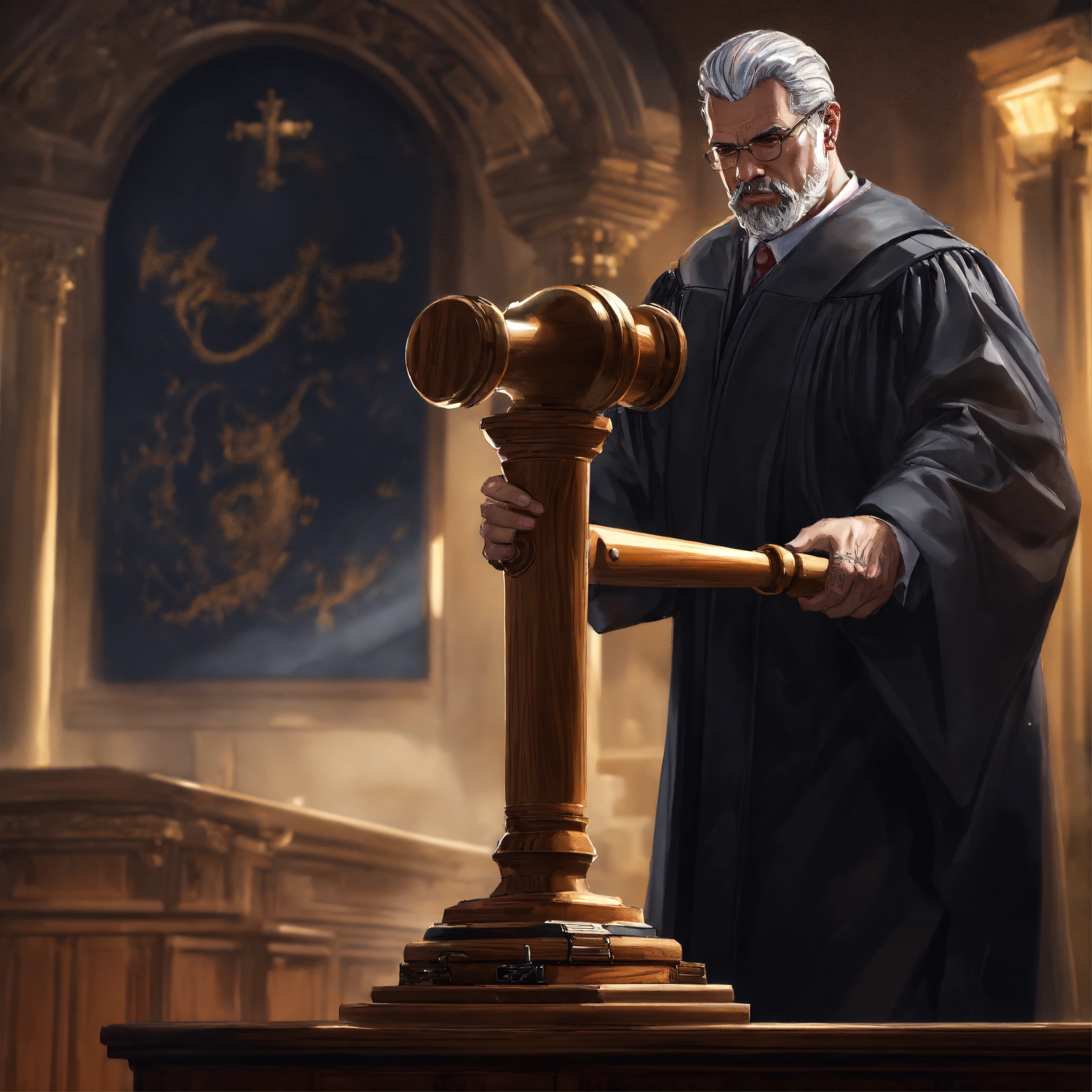 Lexica - Portrait painting of a judge banging the wooden hammer, dark ...