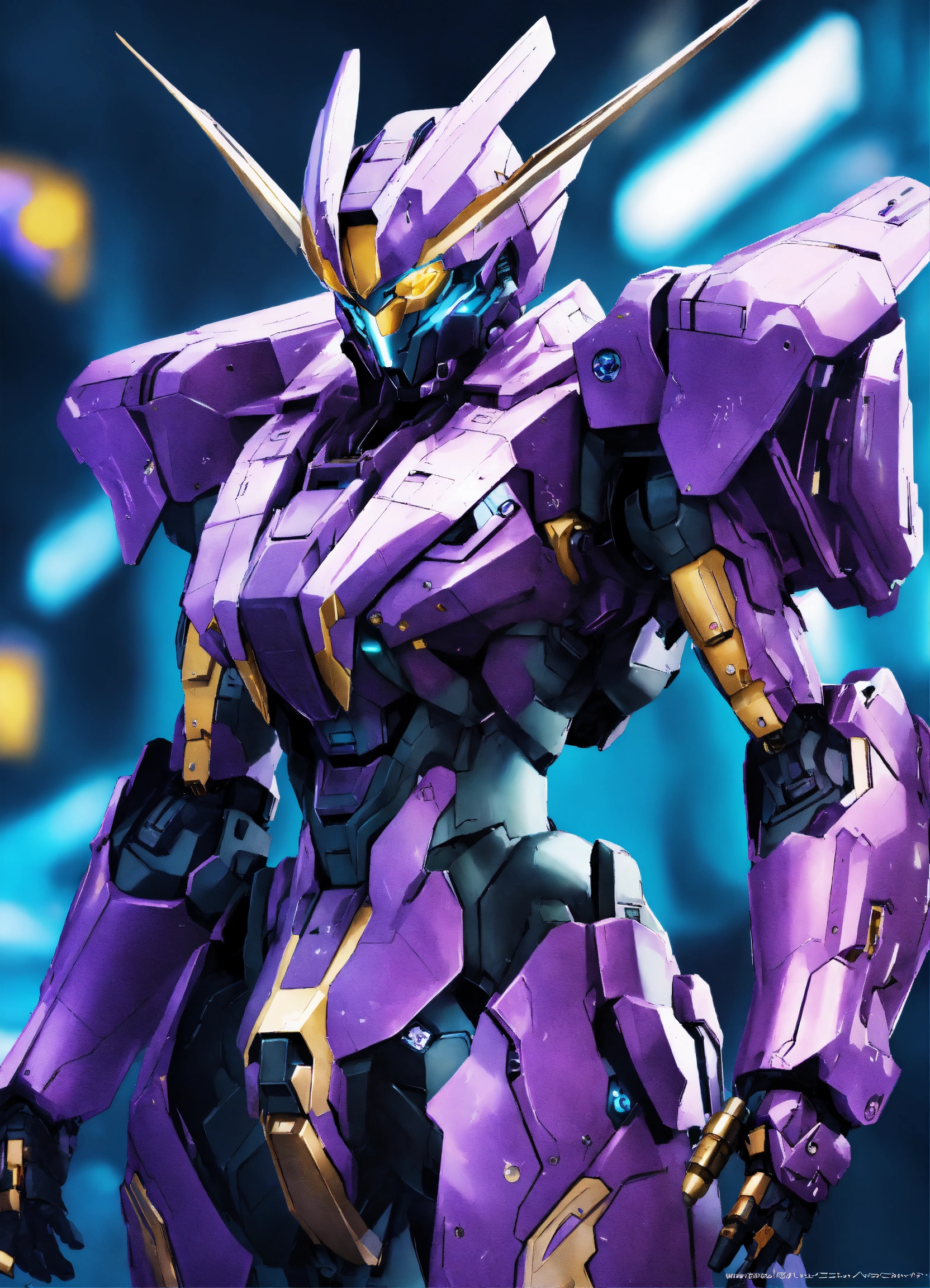 Lexica - Anime art of a royal purple purely mechanical gear large mecha ...