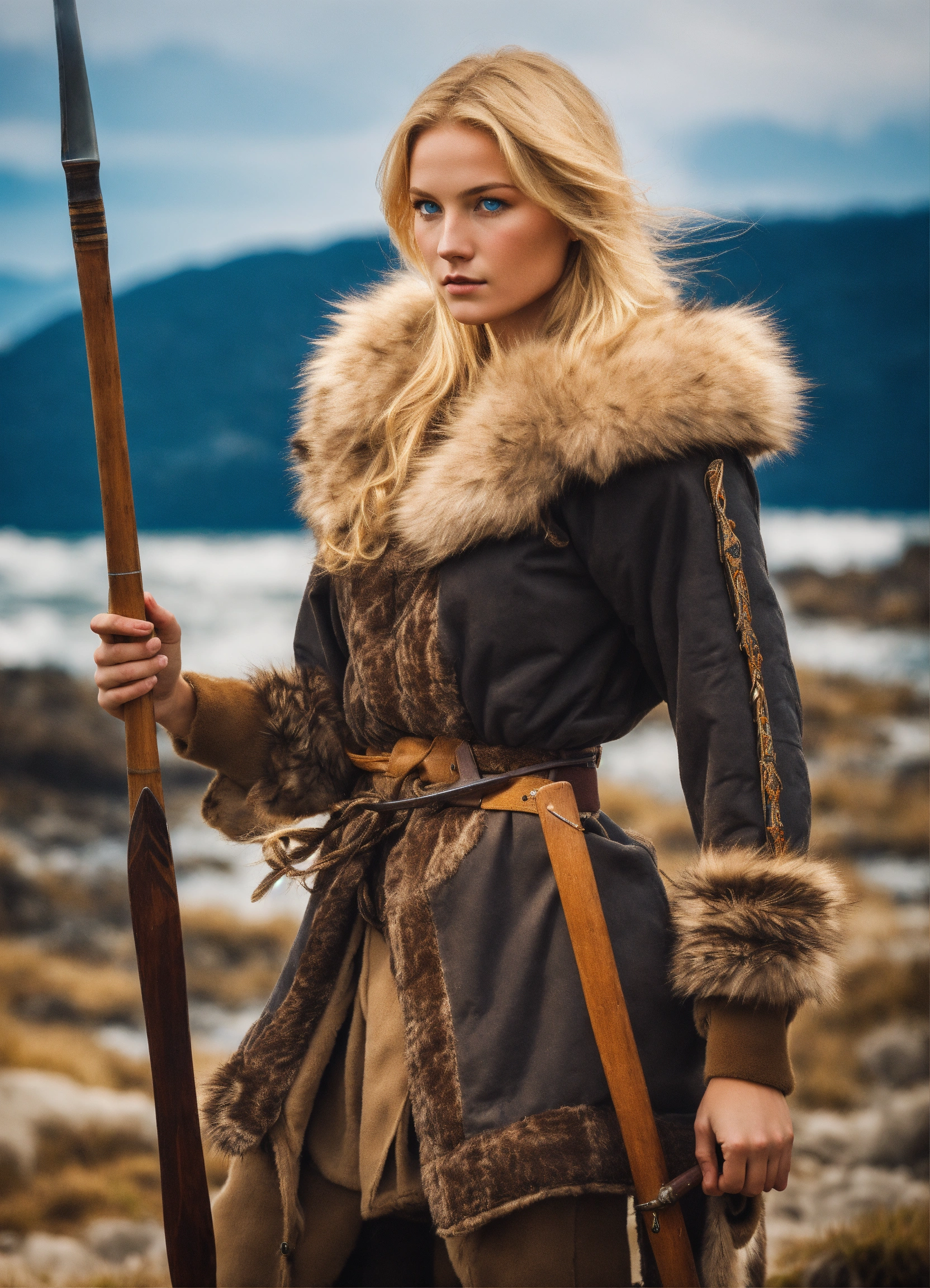 Lexica - Early Germanic blonde female hunter with blue eyes dressed in ...