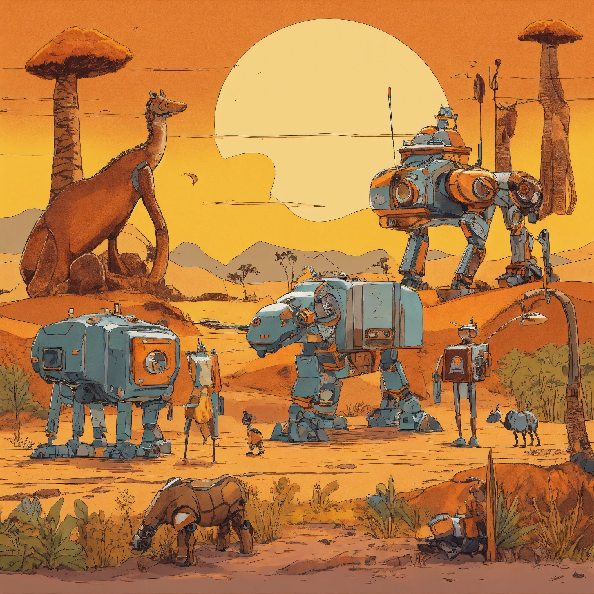 Lexica - Create a cartoonish poster that portrays a robot family on a ...