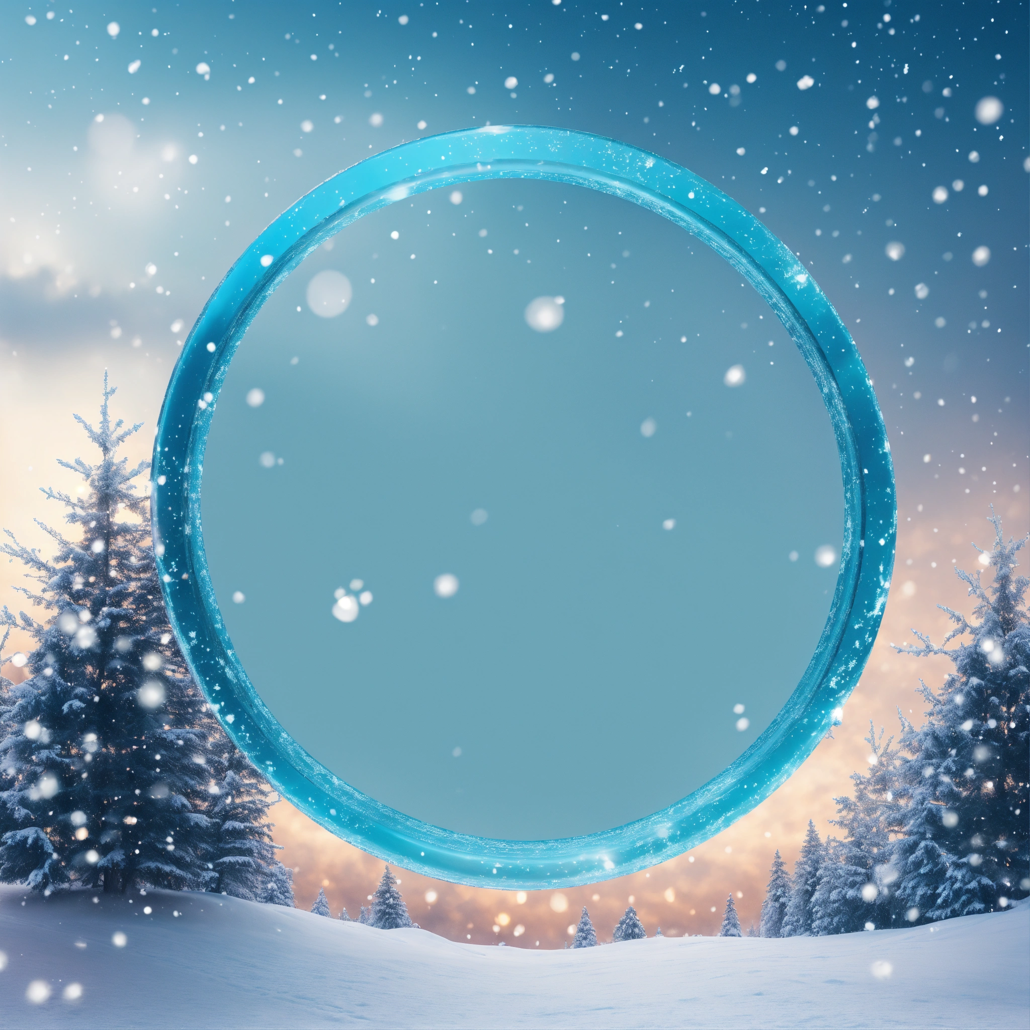 Lexica - Create a slim sky blue glass winter round frame in a snow ...