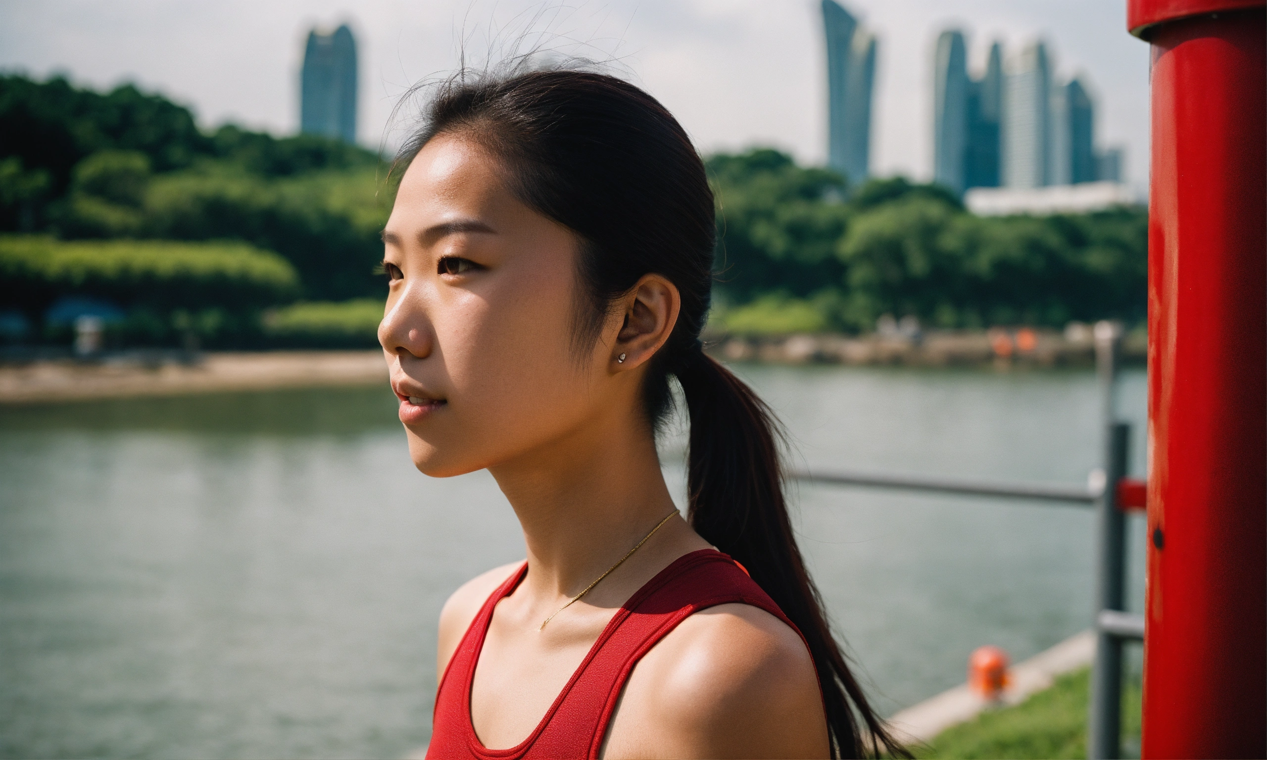 Lexica - Sunny day, Mid-day lighting, close-up side shot, slightly tanned face, athletic 18-year ...