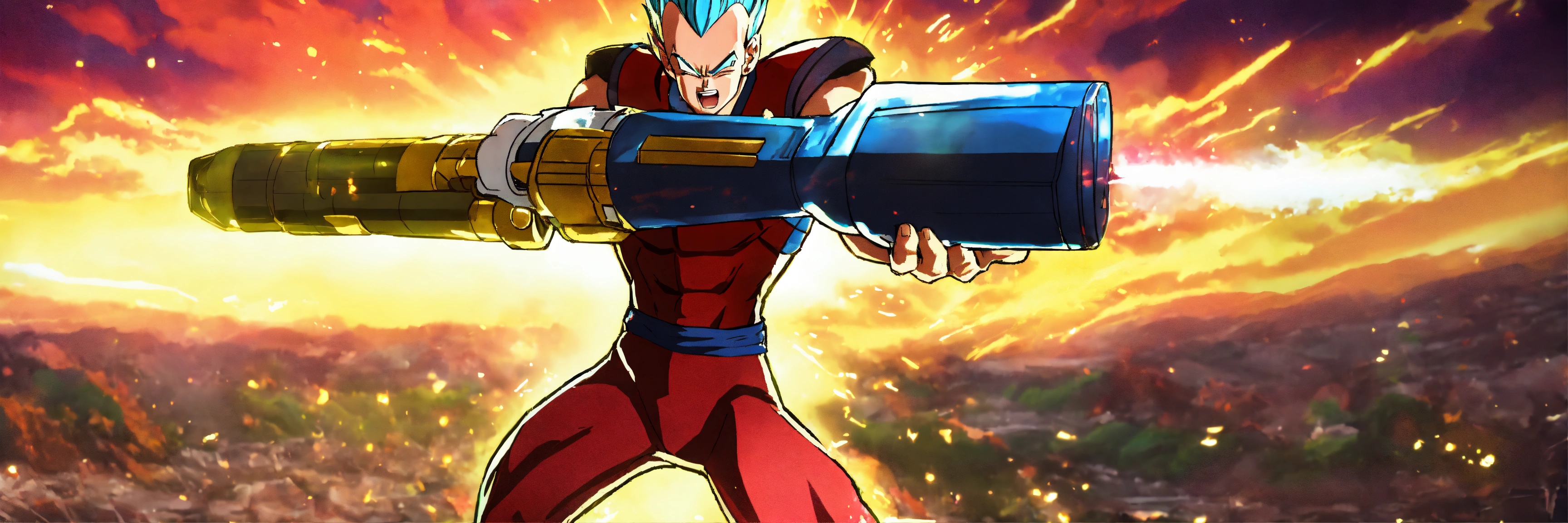 Lexica - Anime picture of travis kelce as vegeta shooting ki blast
