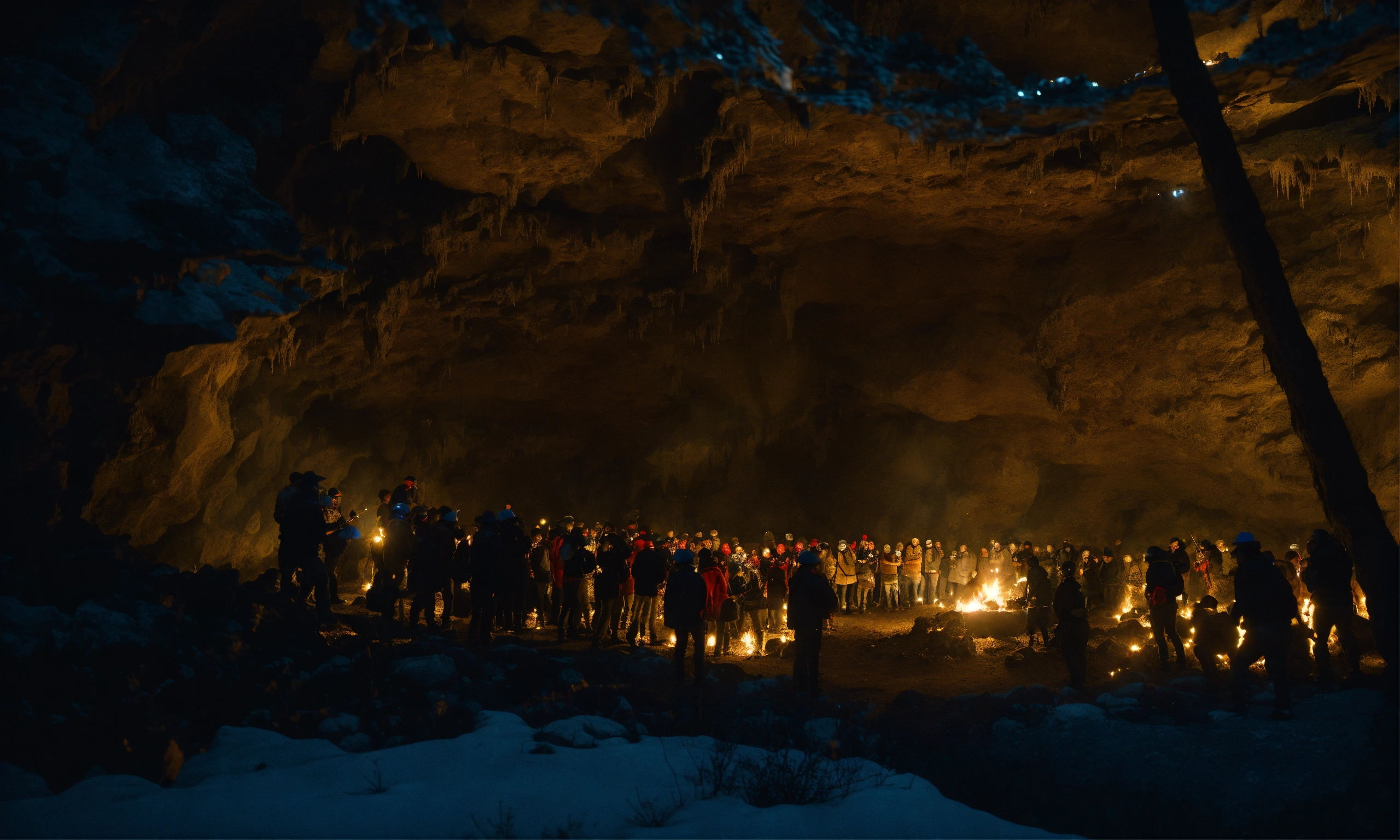 Lexica - An angry mob of canadians gathered around a large cave in the ...