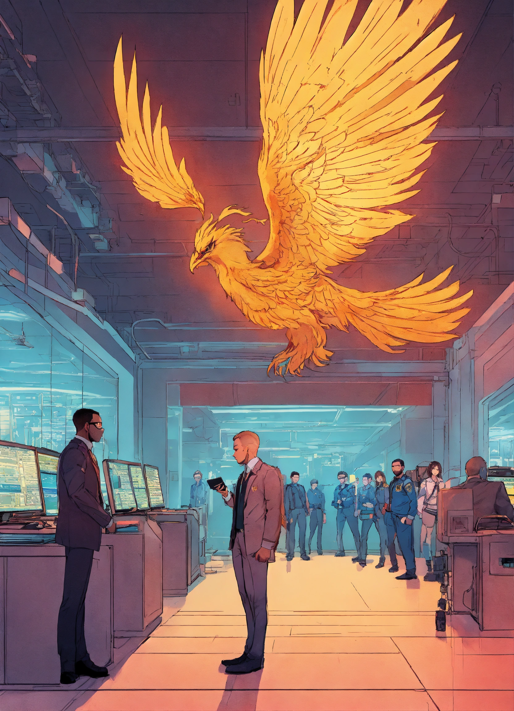 Lexica - Illustrate a scene where 'Phoenix Data' agents infiltrate a ...