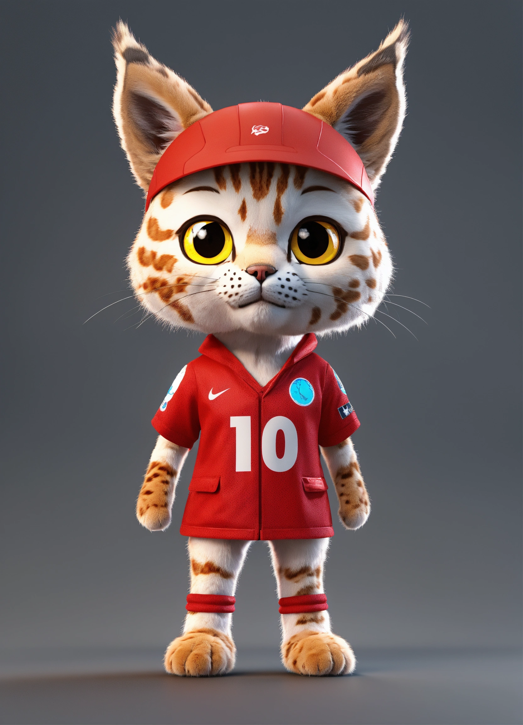 Lexica - Lynx female cat as a mascott, standing straight, wearing red ...