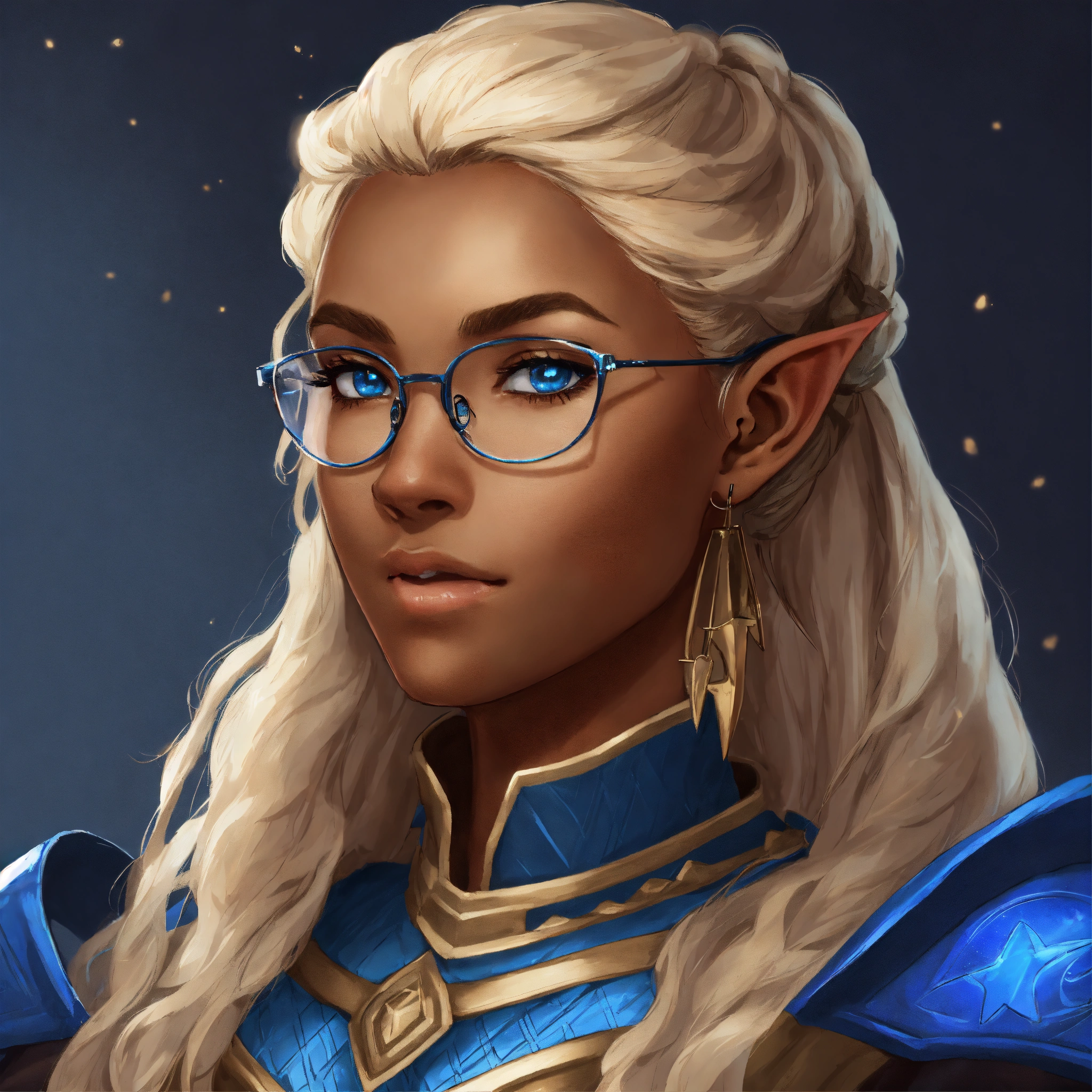 Lexica - A very brown skinned half elf woman, wearing glasses with deep ...