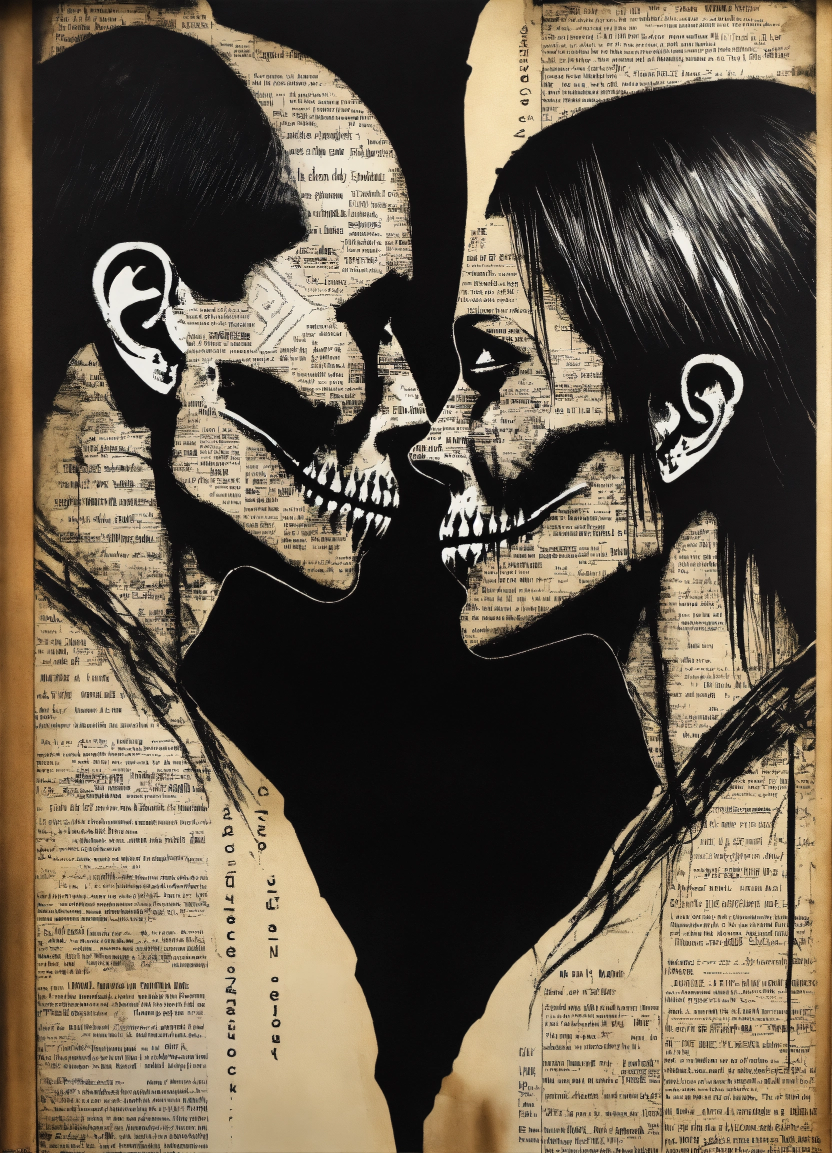 Lexica - Deux tête de mort de profile face à face amoureux en noir et ...