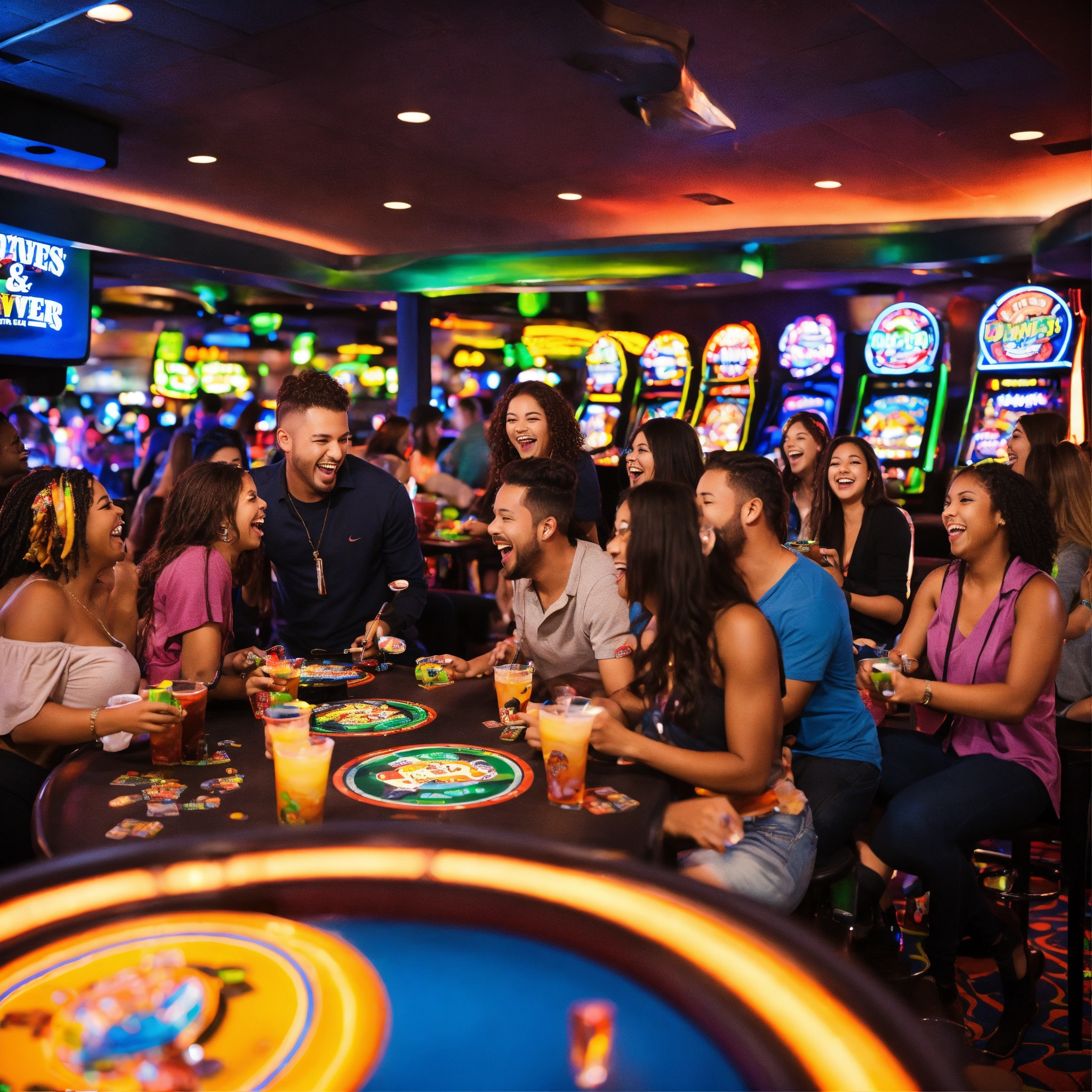Lexica - A photo of a group of people having fun at a Dave & Buster's ...
