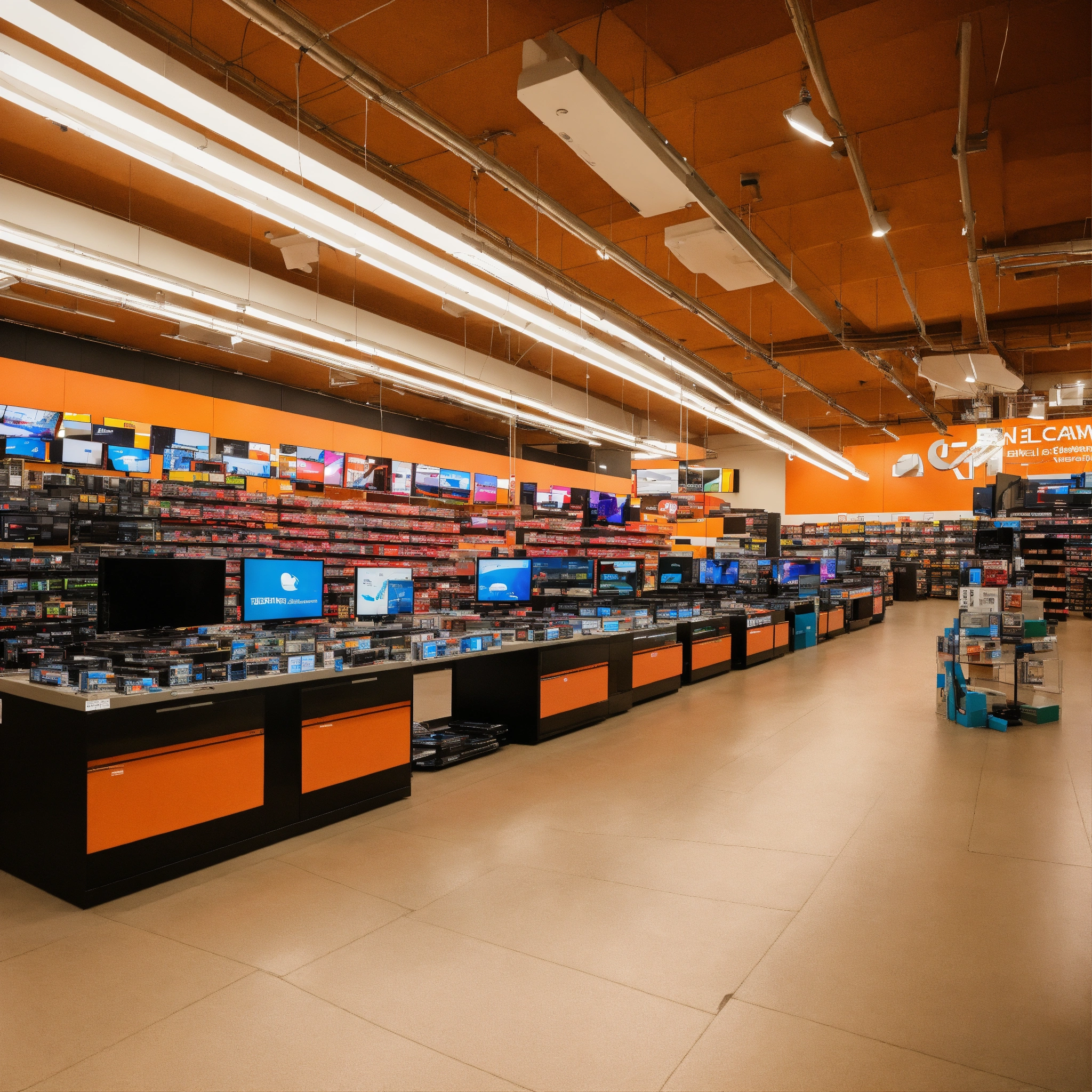 Lexica - A photo of a large electronics store. The store has a wide ...