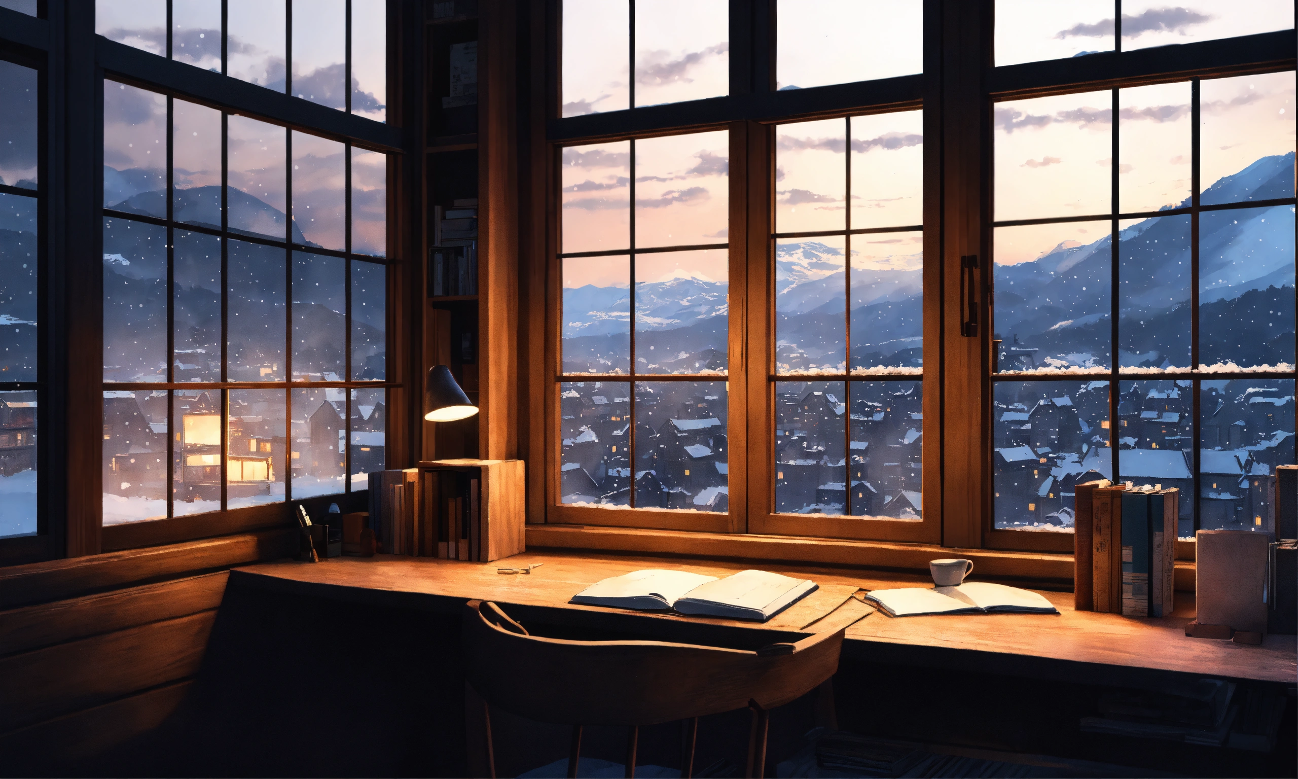 Lexica - Study room in forrest cabin, dark grey washed tints, studio ...