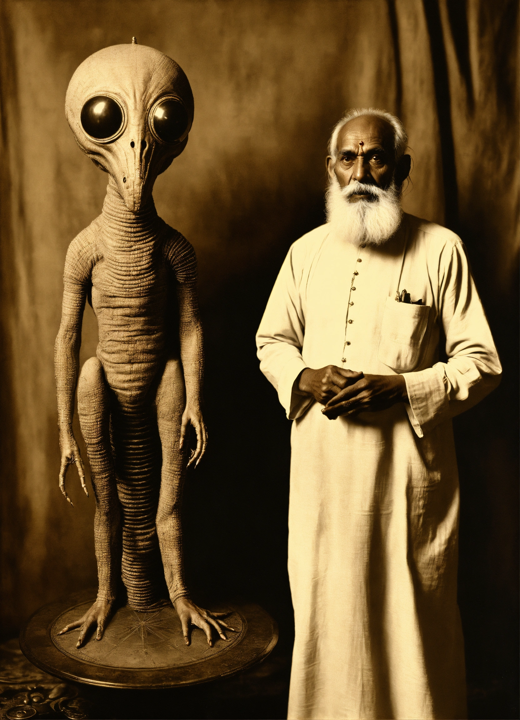 Lexica - Old man wearing hindu fakir , with a turbant , standing next ...