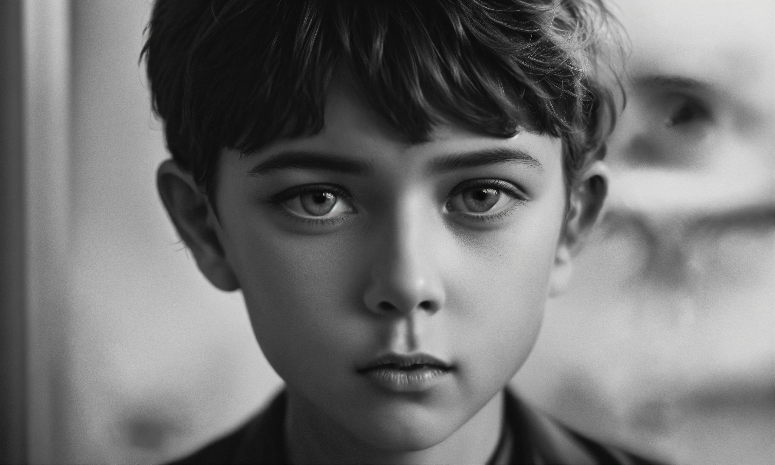 Lexica - Young boy with face of intent looking into camera, surrealism ...