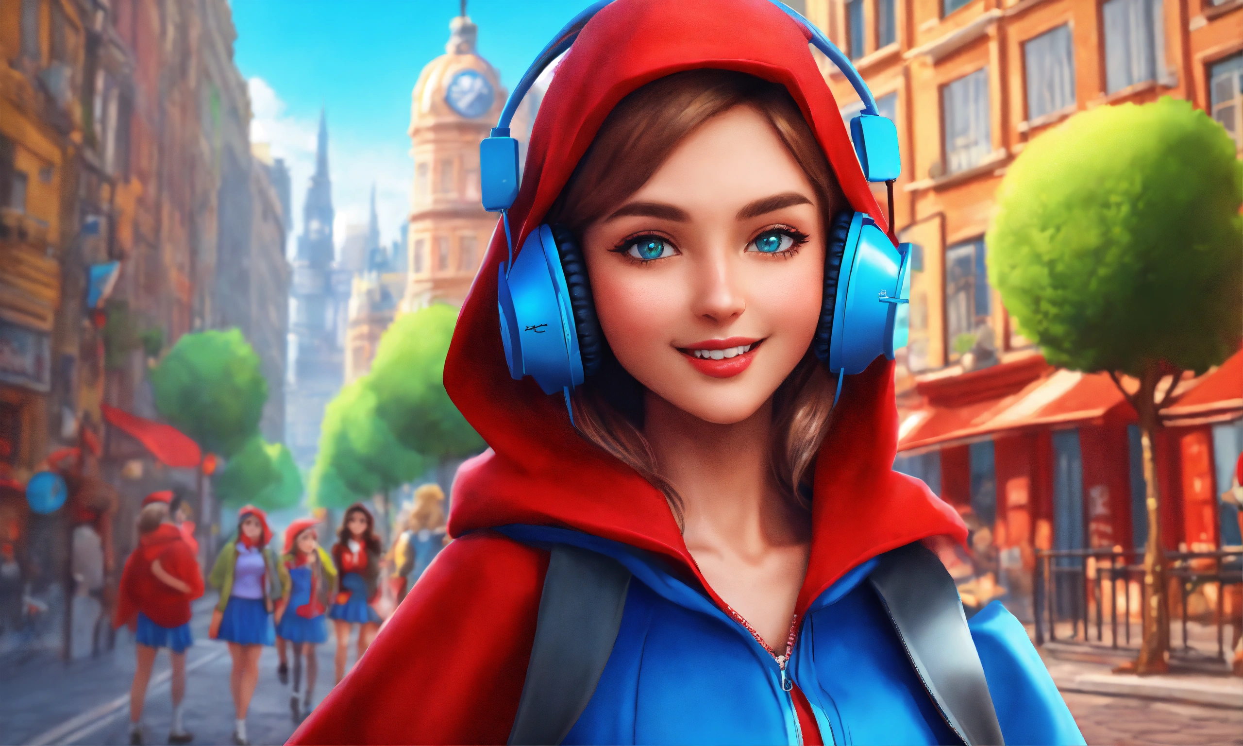 Lexica - Cartoons happy modern Red Riding Hood, wearing short blue ...