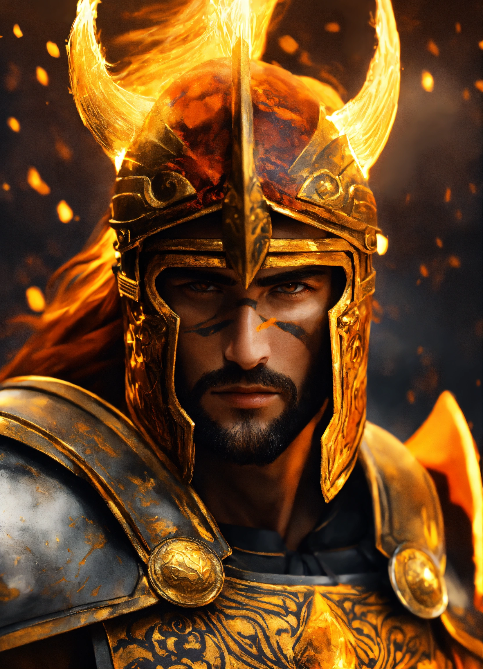 Lexica - Ares, greek god, full armour, orange and yellow thunder ...