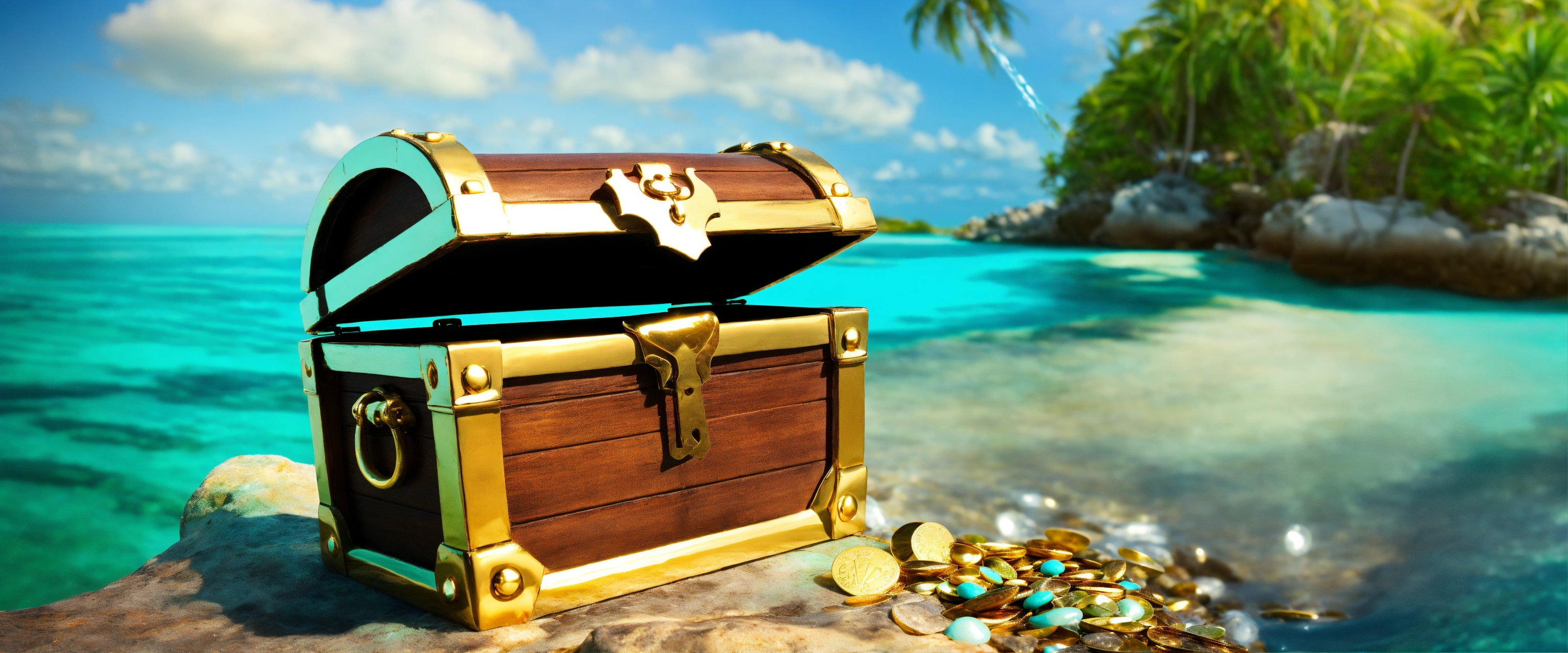 Lexica - Pirate treasure chest in a small island with turquoise water ...