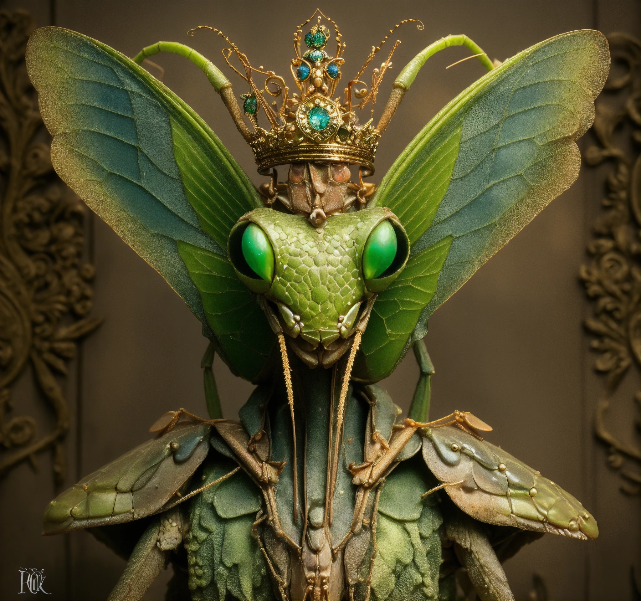Lexica - Praying Mantis head wearing an elaborate crown, symbolic ...